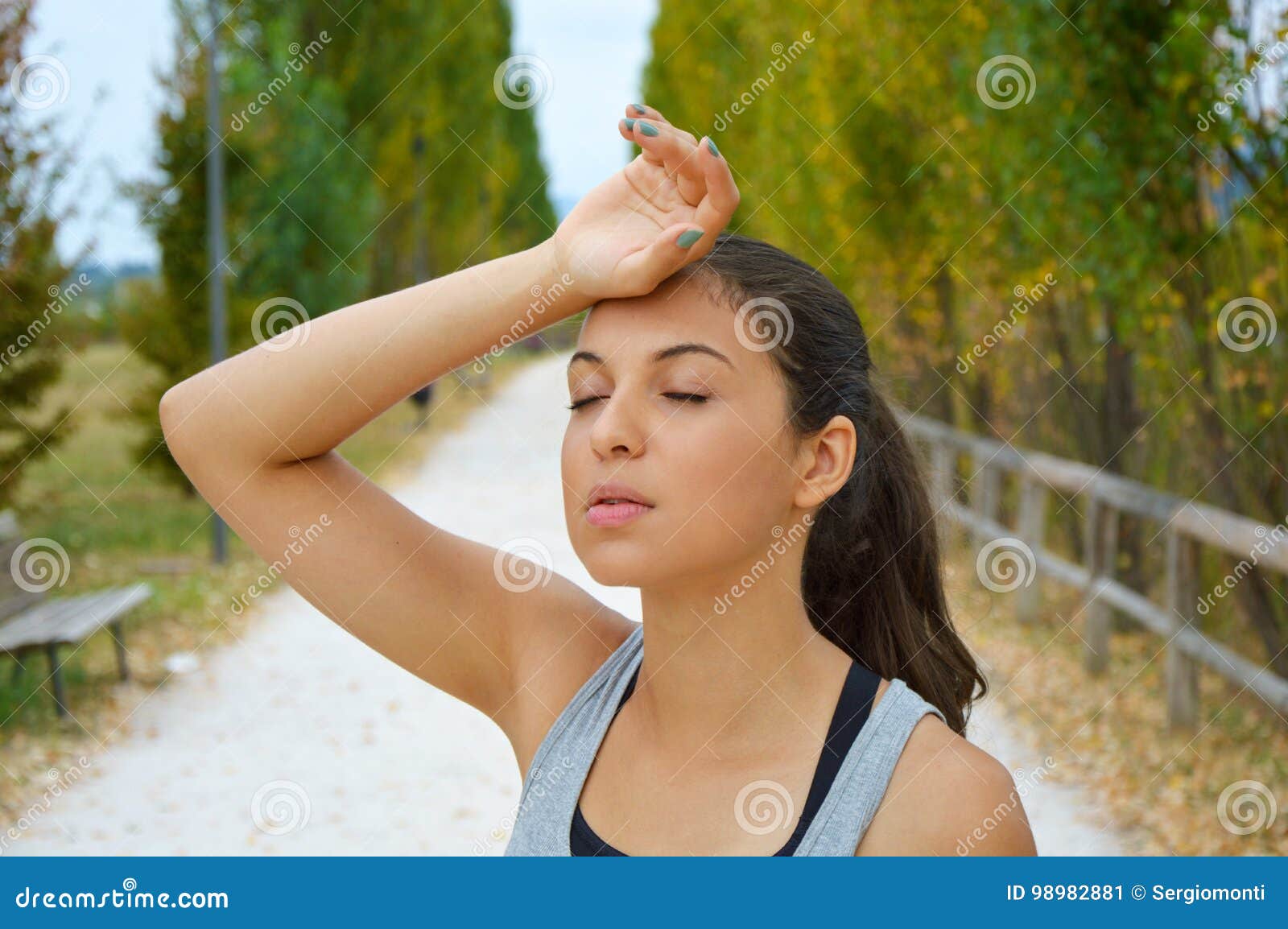 Runner Woman Tired after Running in the Park Stock Image - Image of ...