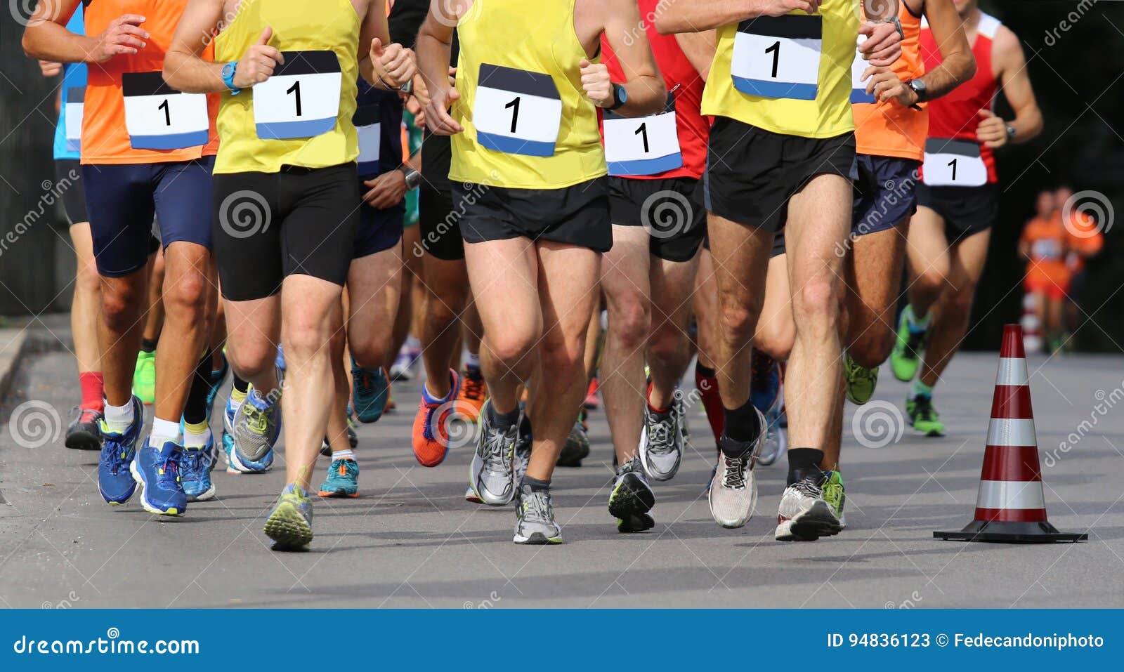 Runners during the Marathon with the Bib Number Written with 1 Stock ...