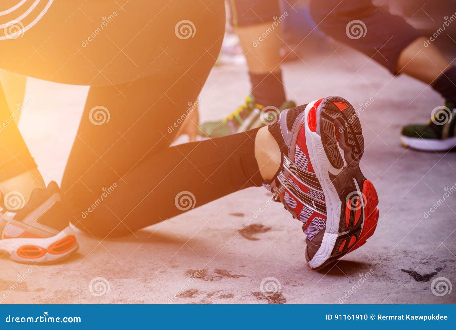 Runners Preparing on the Floor. Stock Photo - Image of activity ...