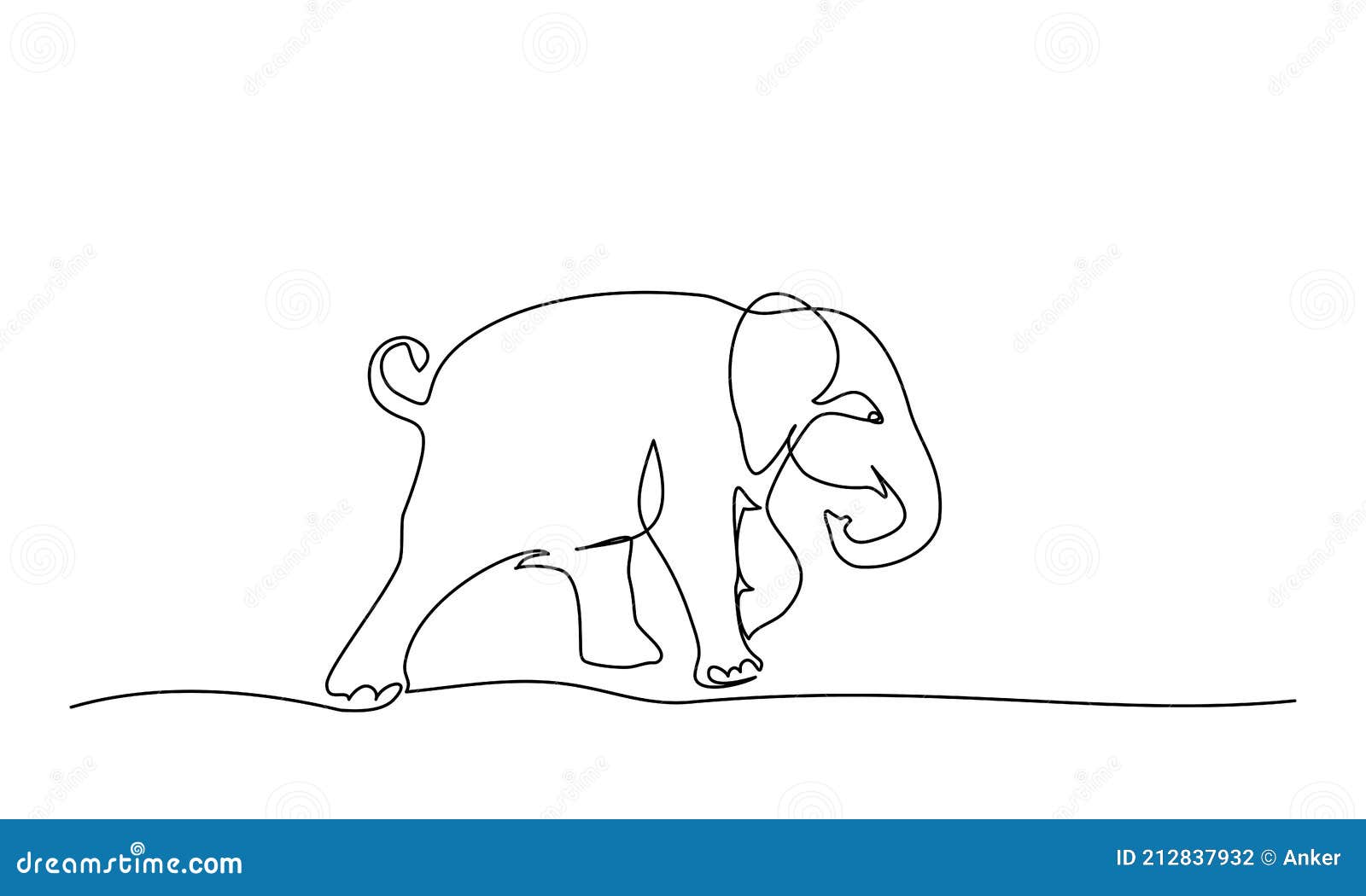 Running Baby Elephant. Continuous One Line Drawing Stock Vector ...