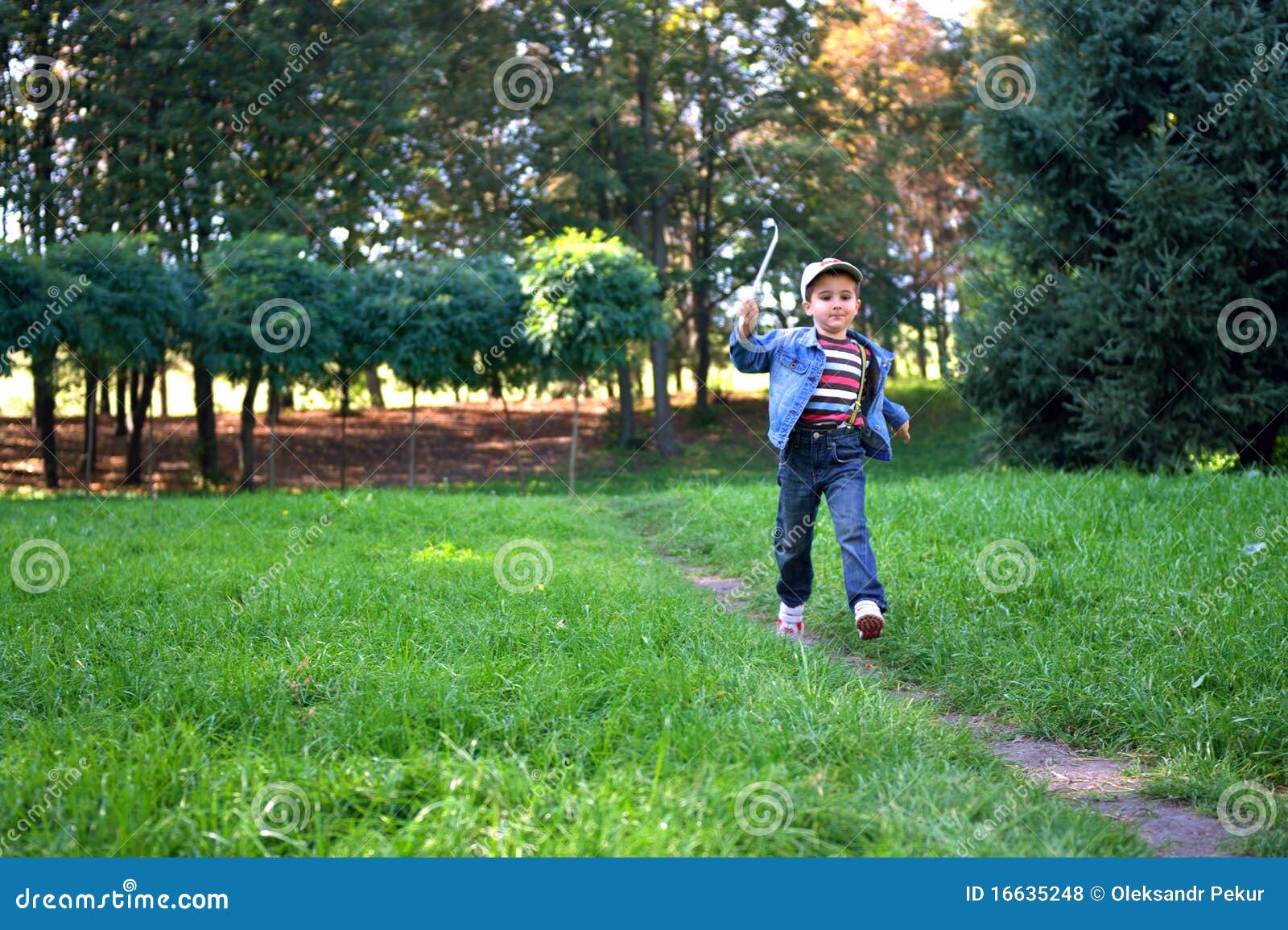 Running boy stock photo. Image of child, jeans, forest - 16635248