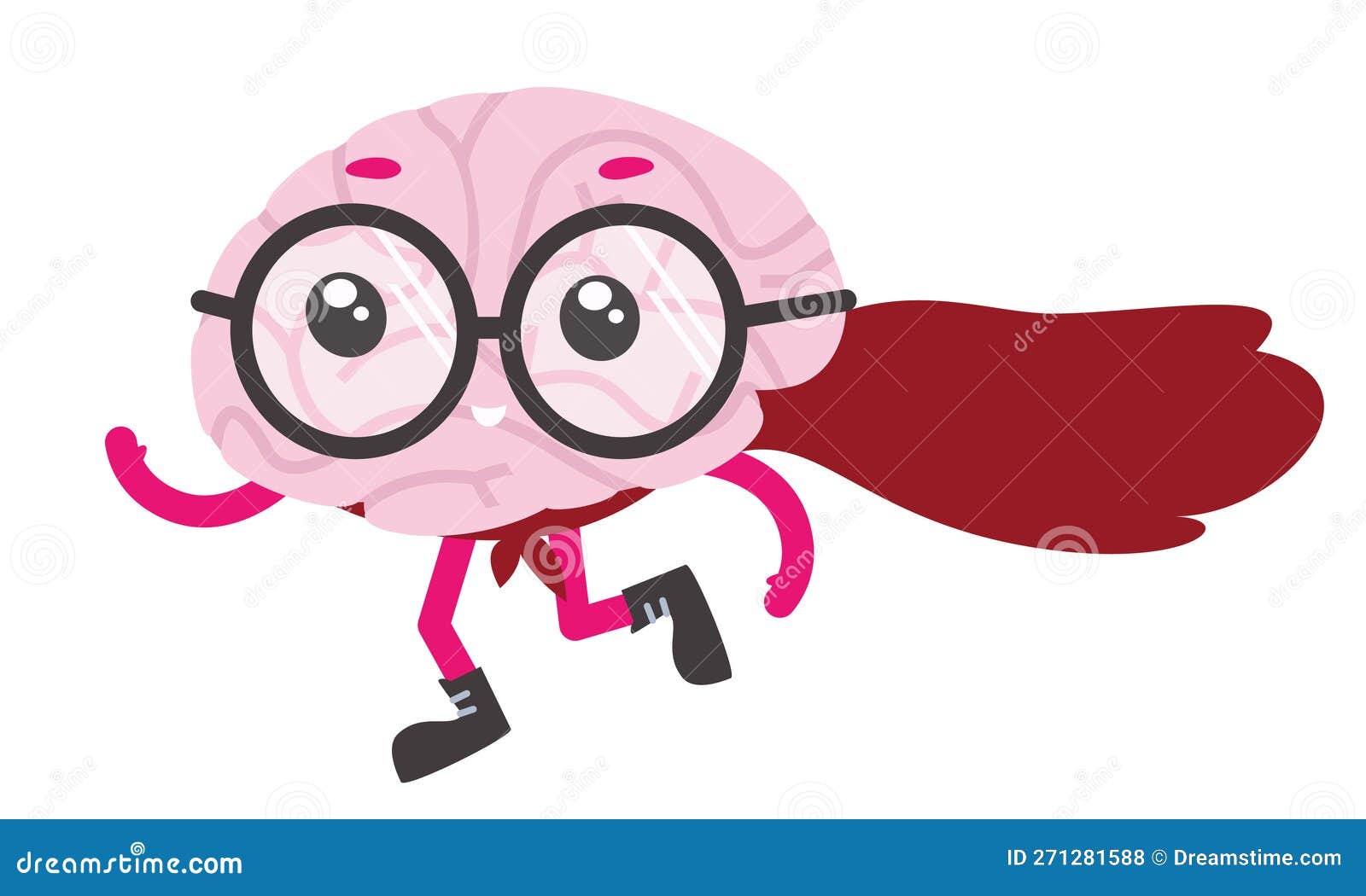 Running brain in red cape. stock vector. Illustration of genius - 271281588