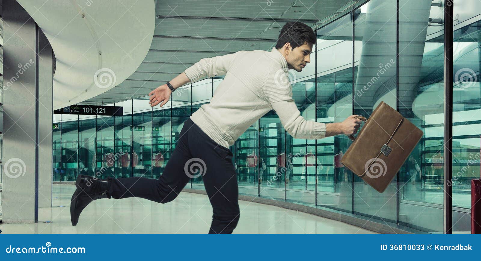Running Businessman with Brown Suitcase Stock Image - Image of building ...
