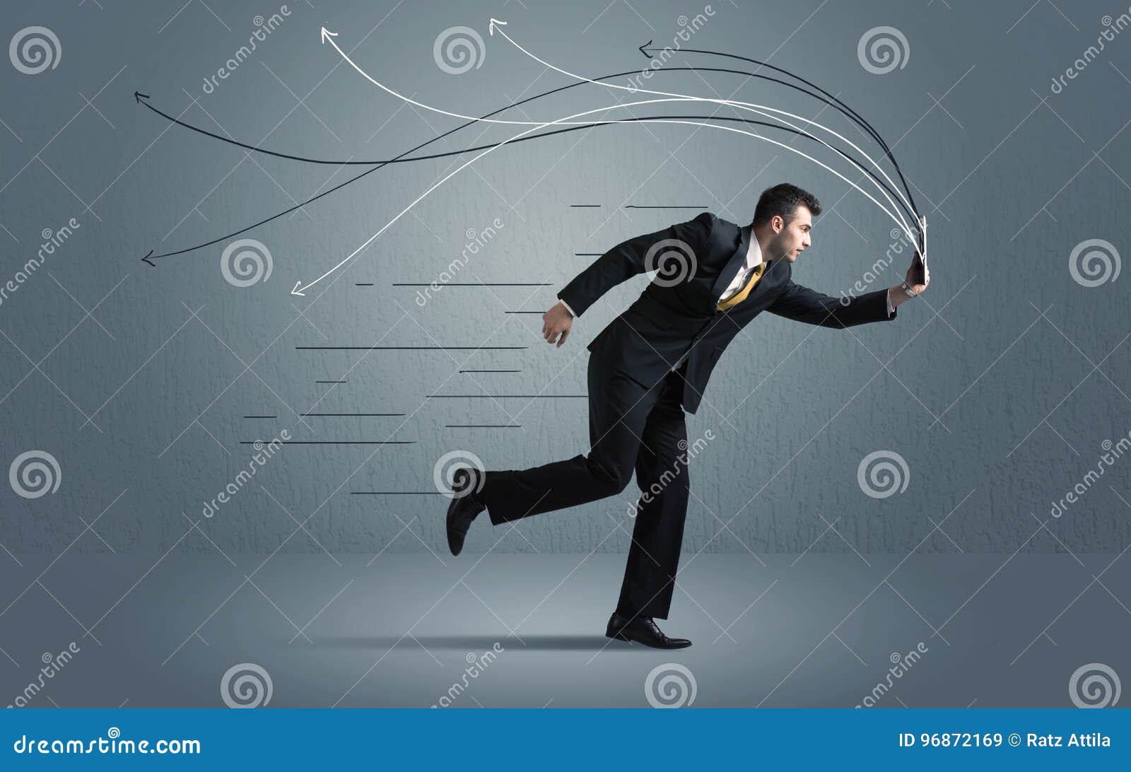 Running Businessman with Device and Hand Drawn Lines Stock Illustration ...