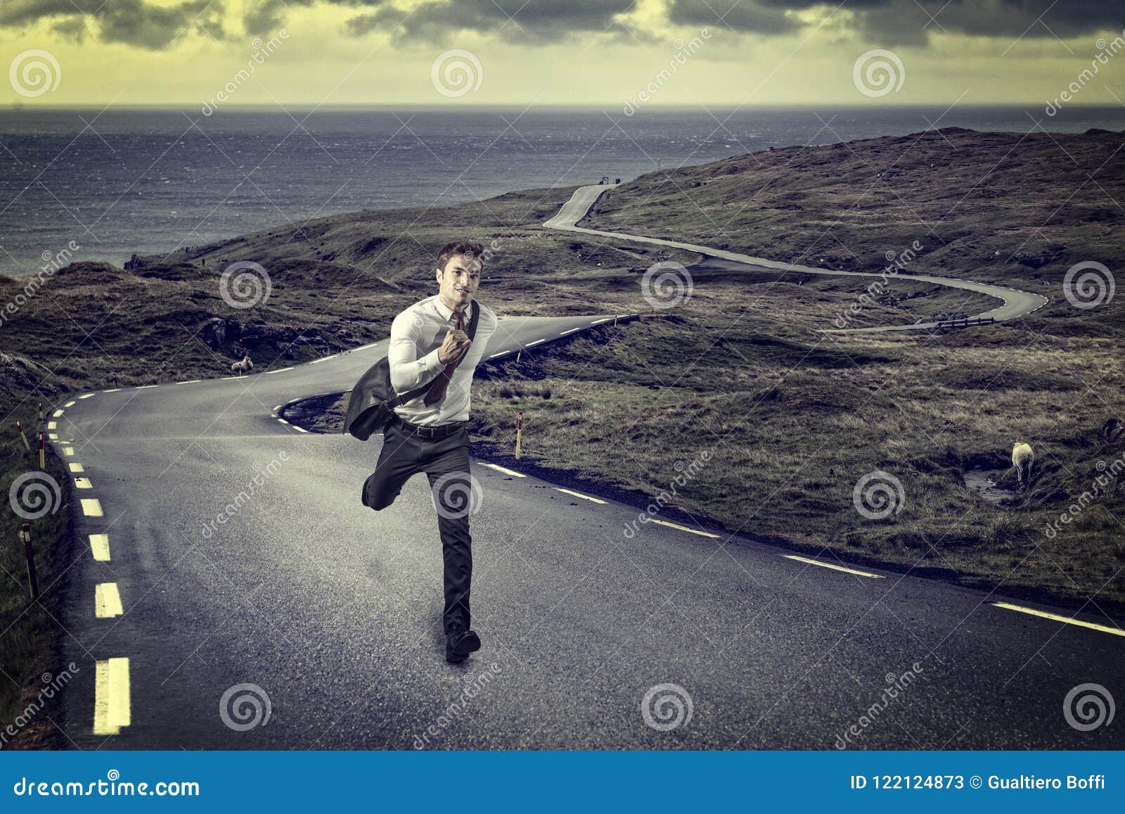 Man run on lonely road stock image. Image of panorama - 122124873
