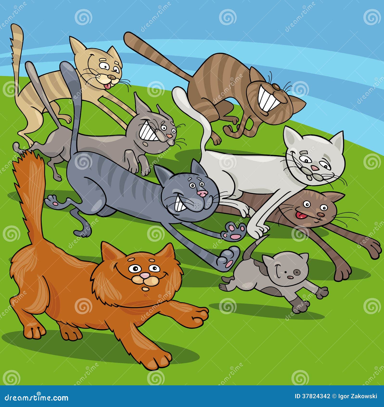 Running Cats Cartoon Illustration Stock Vector - Illustration of jump ...