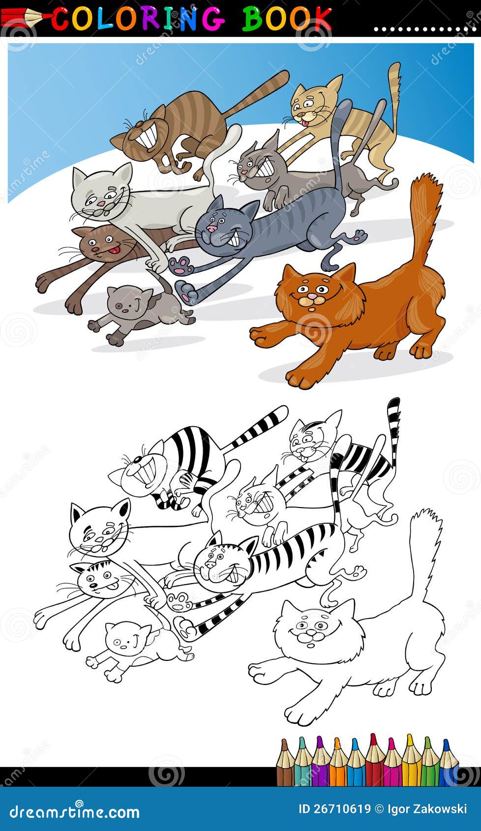 Running Cats Cartoon Coloring Page Royalty-Free Stock Image ...