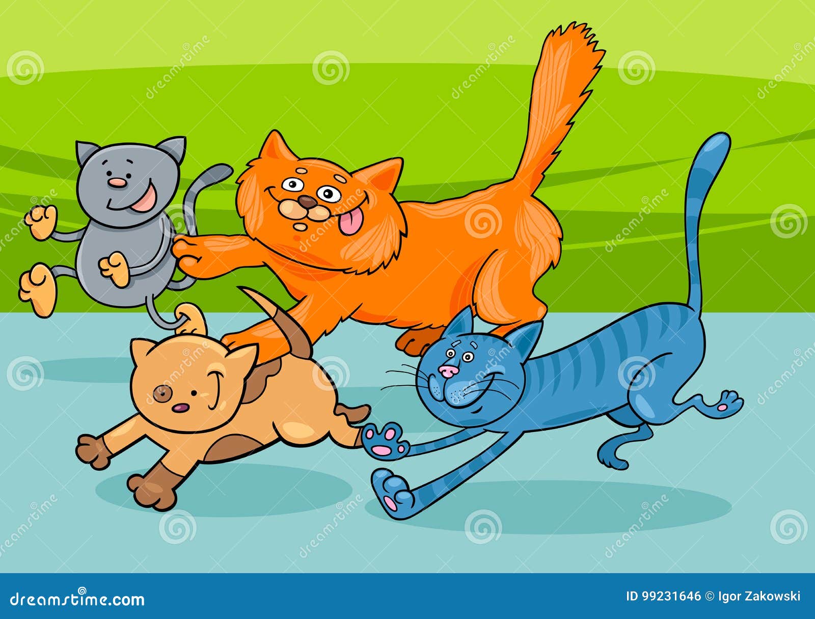Running Cats Group Cartoon Illustration Stock Vector - Illustration of ...
