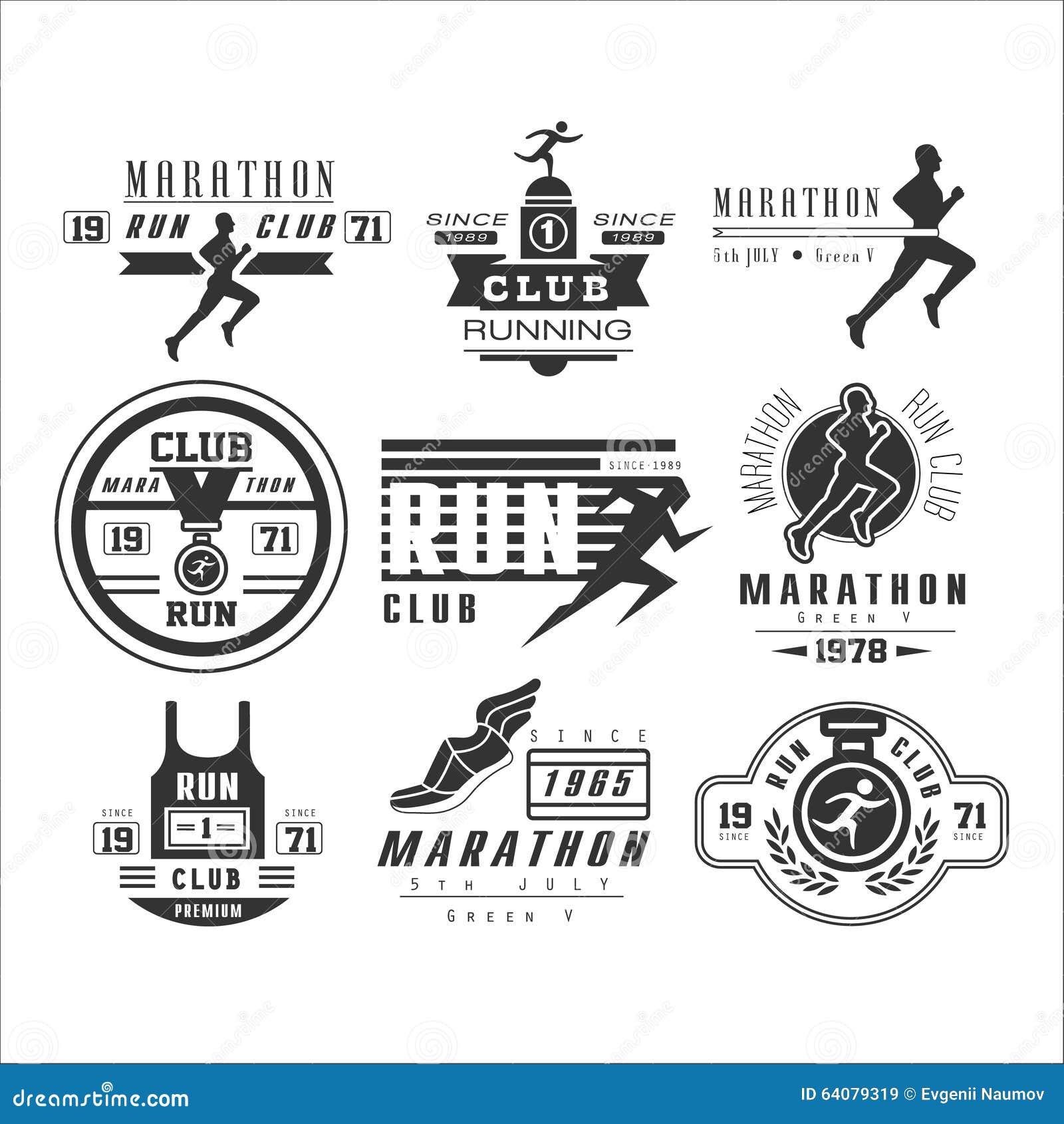 Vintage Running Club Vector Labels And Emblems Cartoon Vector ...