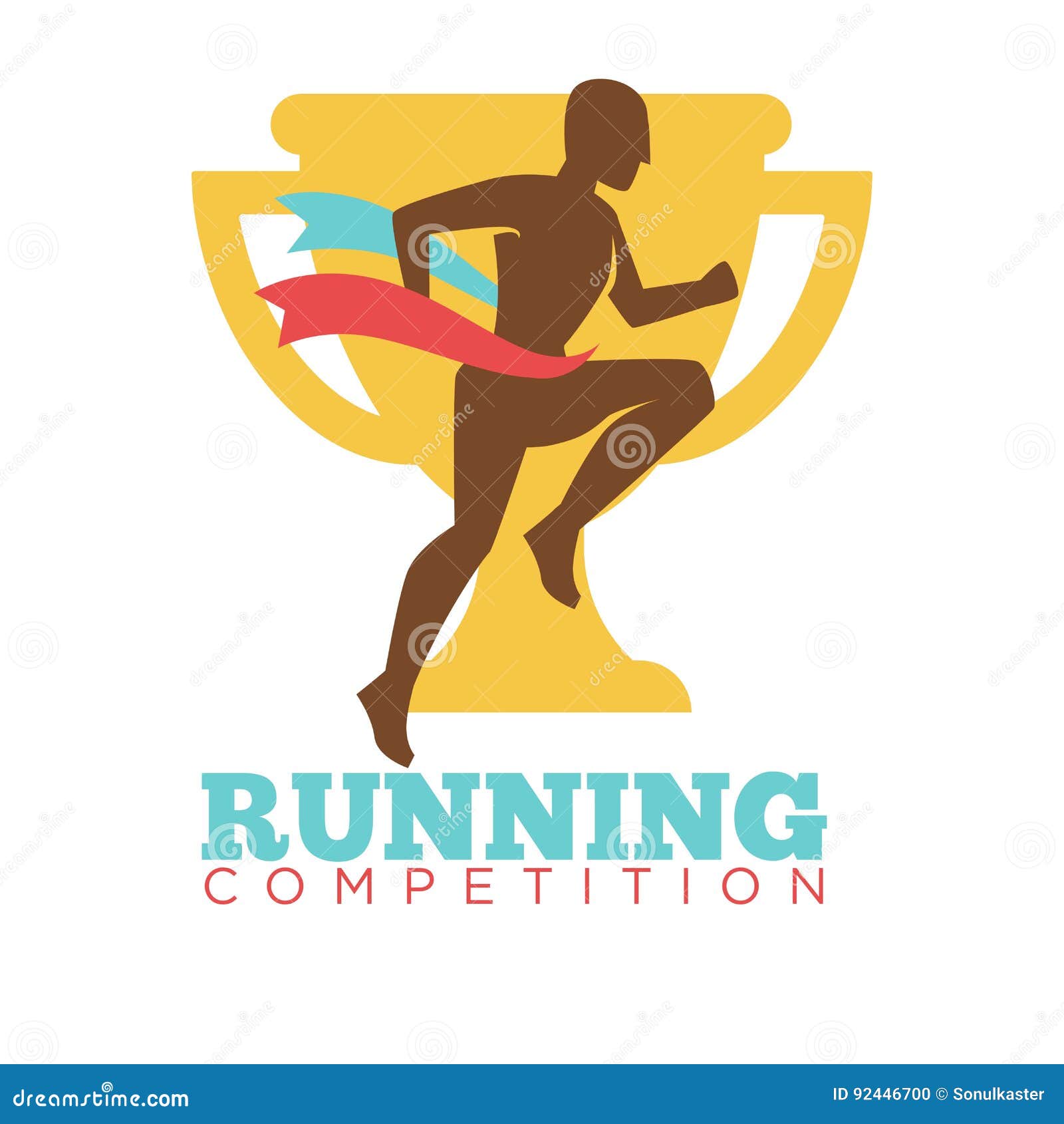 Running Competition Man on Background of Golden Reward Cup Logotype ... Running Competition Man on Background of Golden Reward Cup Logotype ...