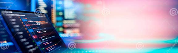 Running Computer Data Programming Coding Script Text On Screen Notebook Closeup Photo Stock