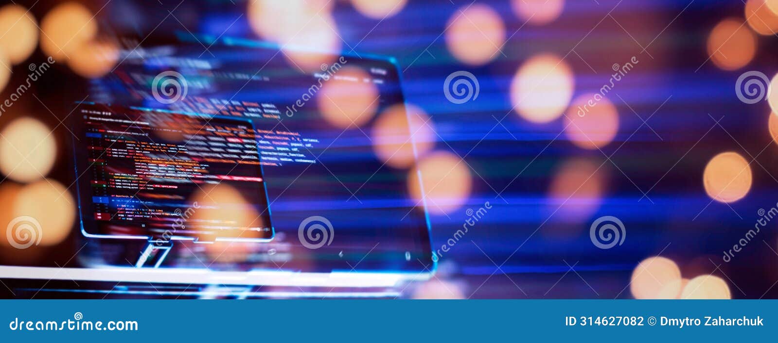 Running Computer Data Programming Coding Script Text On Screen Notebook Closeup Photo Stock