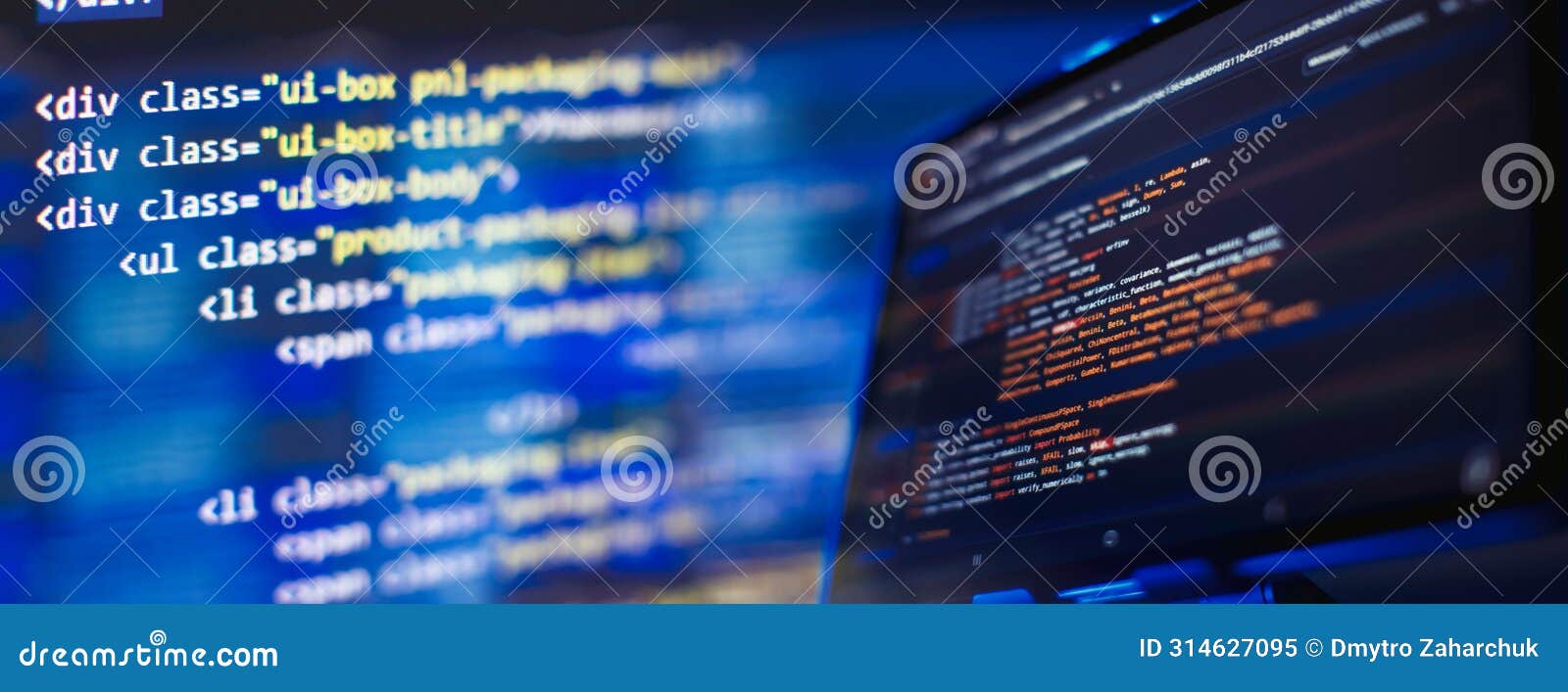 Running Computer Data Programming Coding Script Text On Screen Notebook Closeup Photo Stock