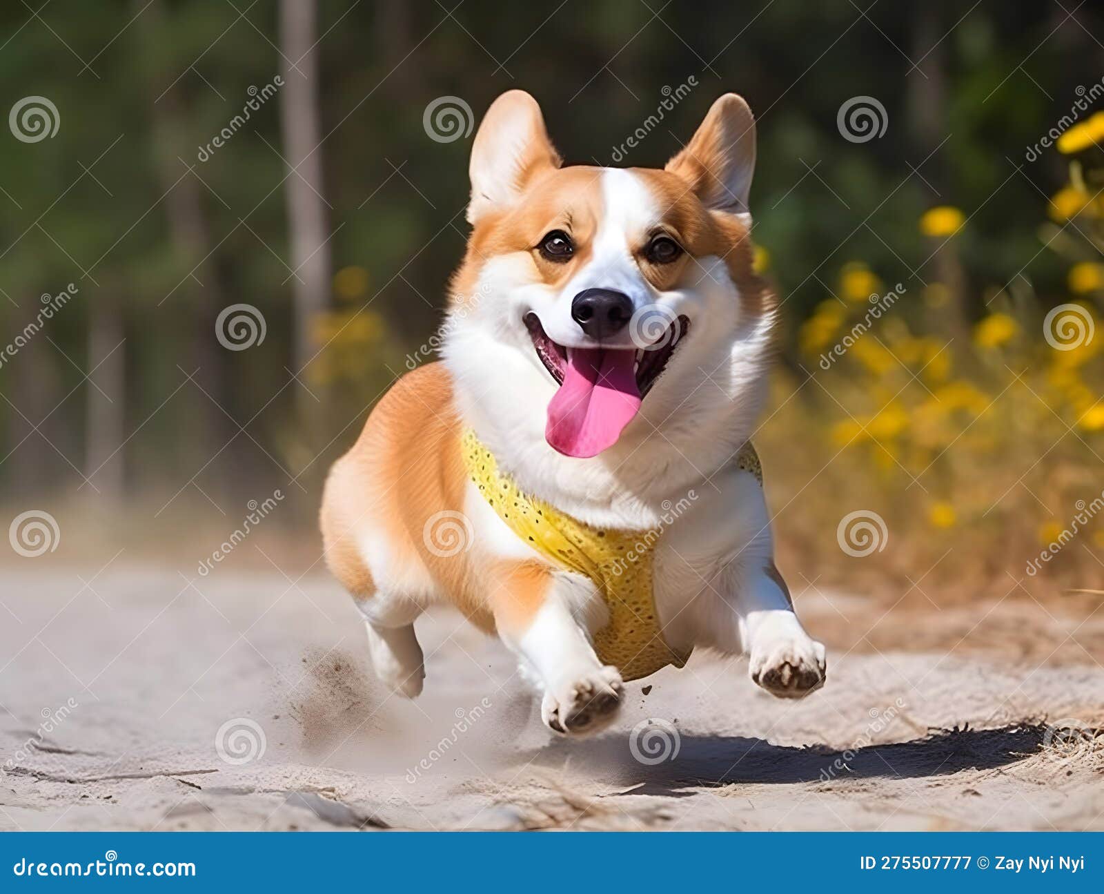 Running Corgi Dog on Dusty Street. Front View Stock Illustration ...