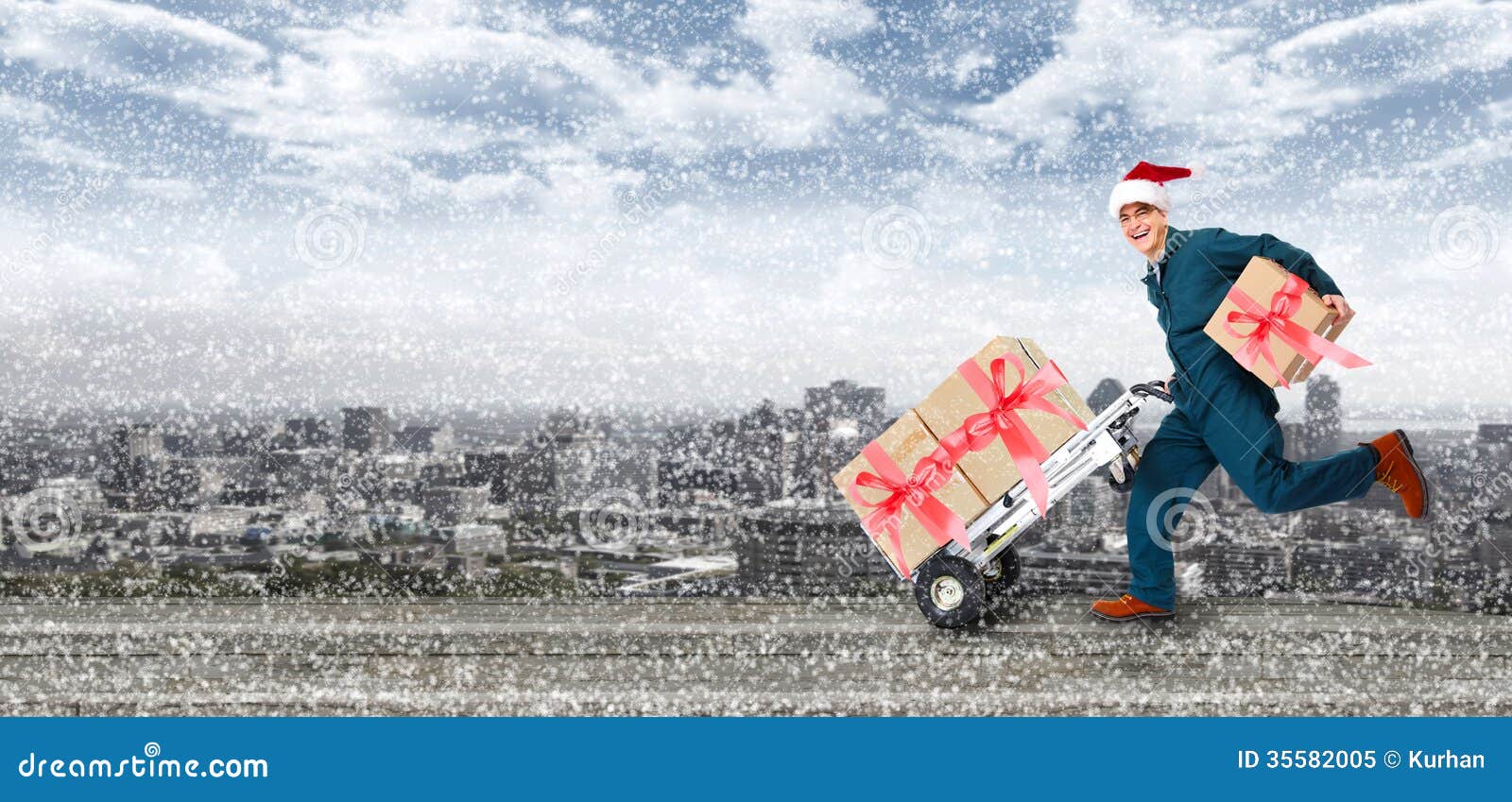 Running Delivery postman. stock image. Image of cart - 35582005