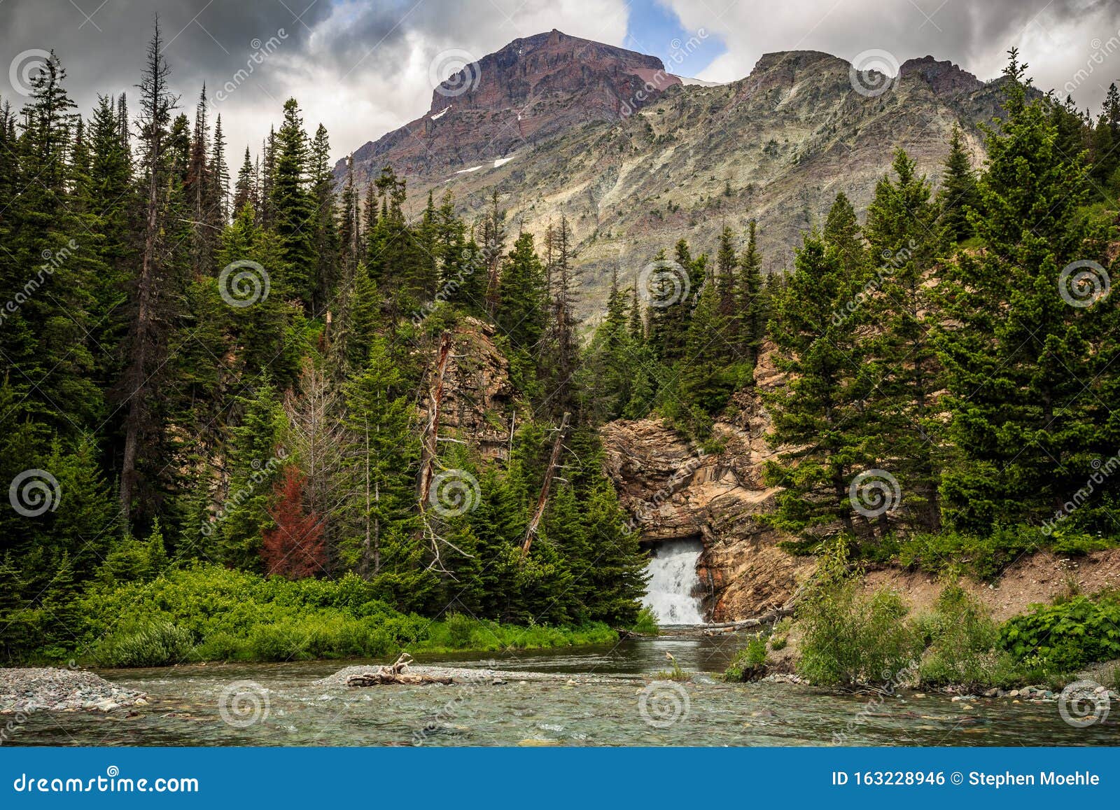 Running Eagle Falls in Glacier National Park Stock Photo - Image of ...