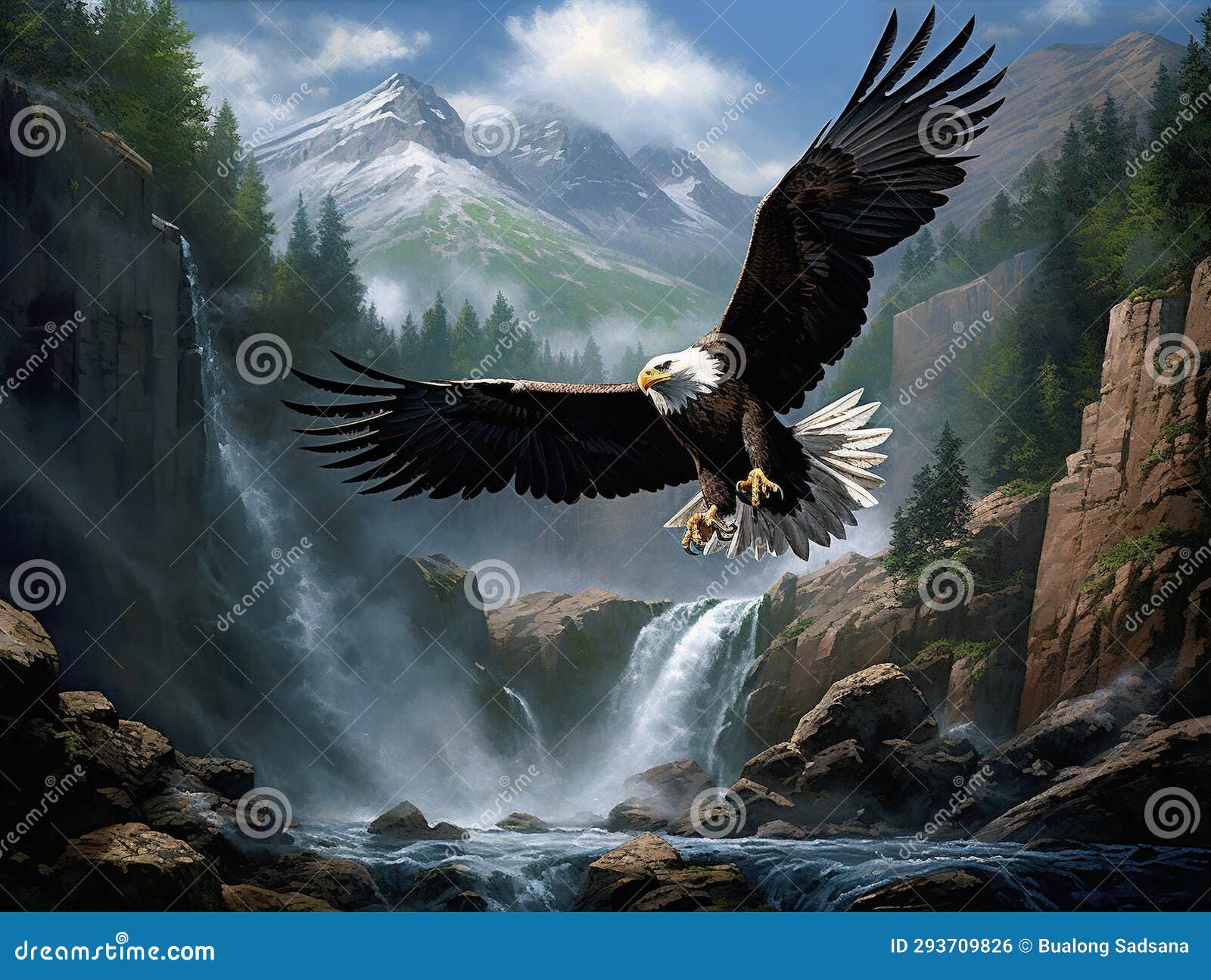 Ai Generated Illustration Wildlife Concept of Running Eagle Falls Stock Illustration ...