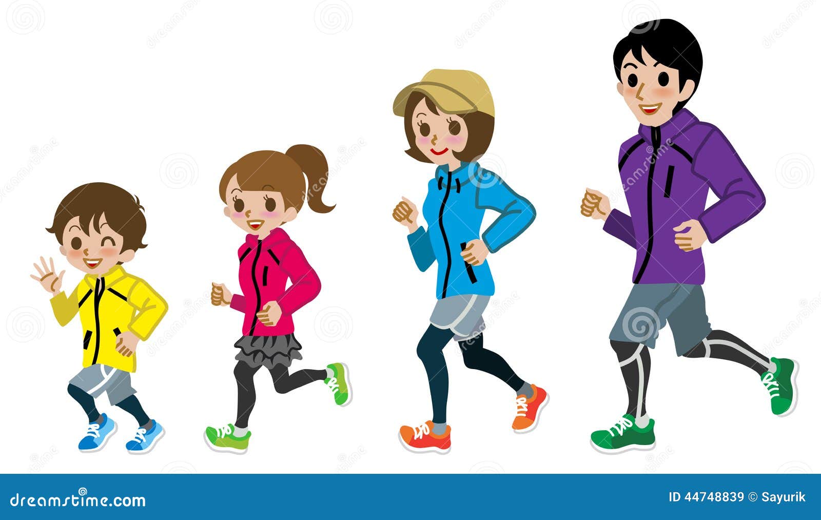Running Family Isolated stock vector. Illustration of four - 44748839