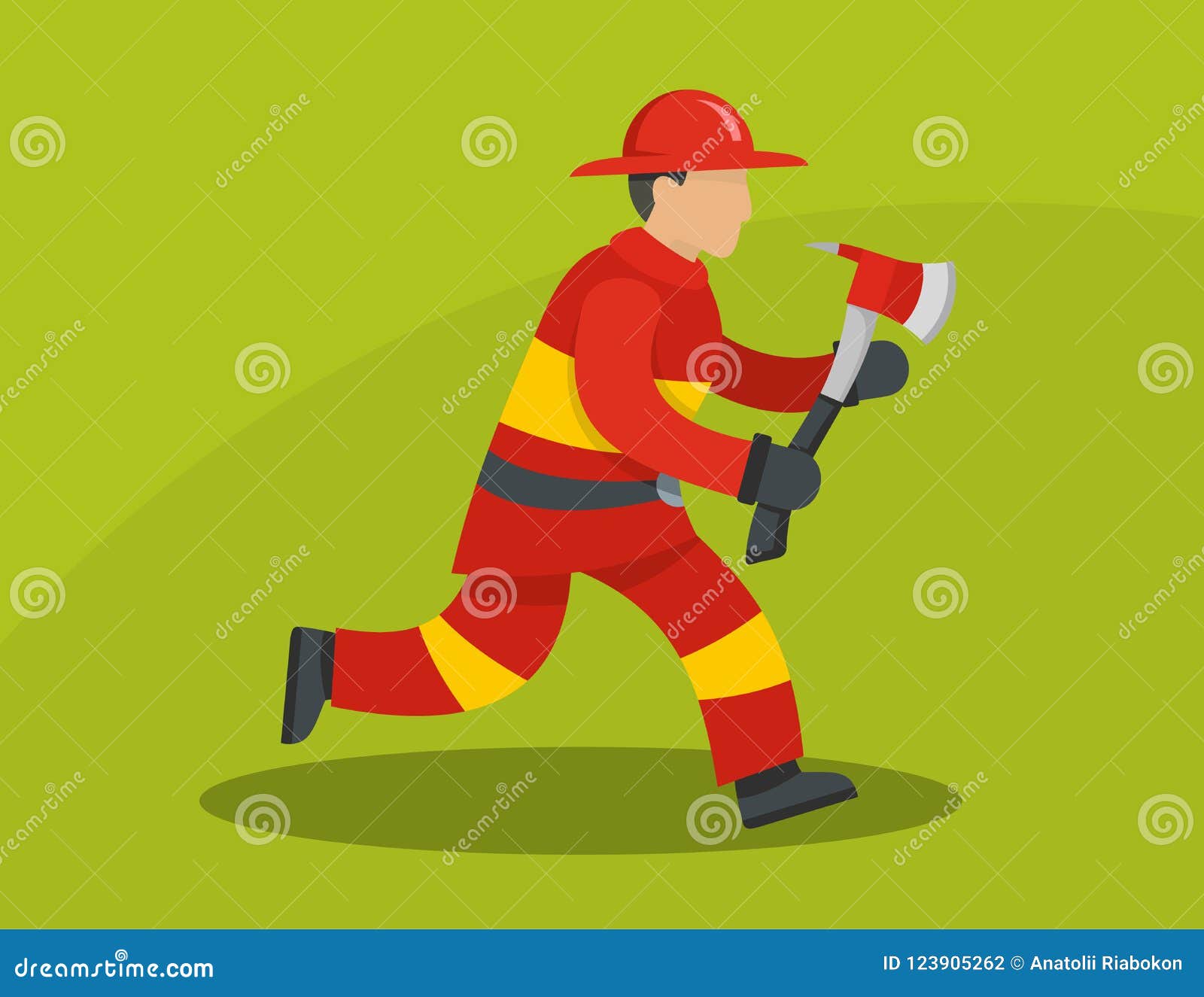 Running Firefighter Concept, Flat Style Stock Illustration ...