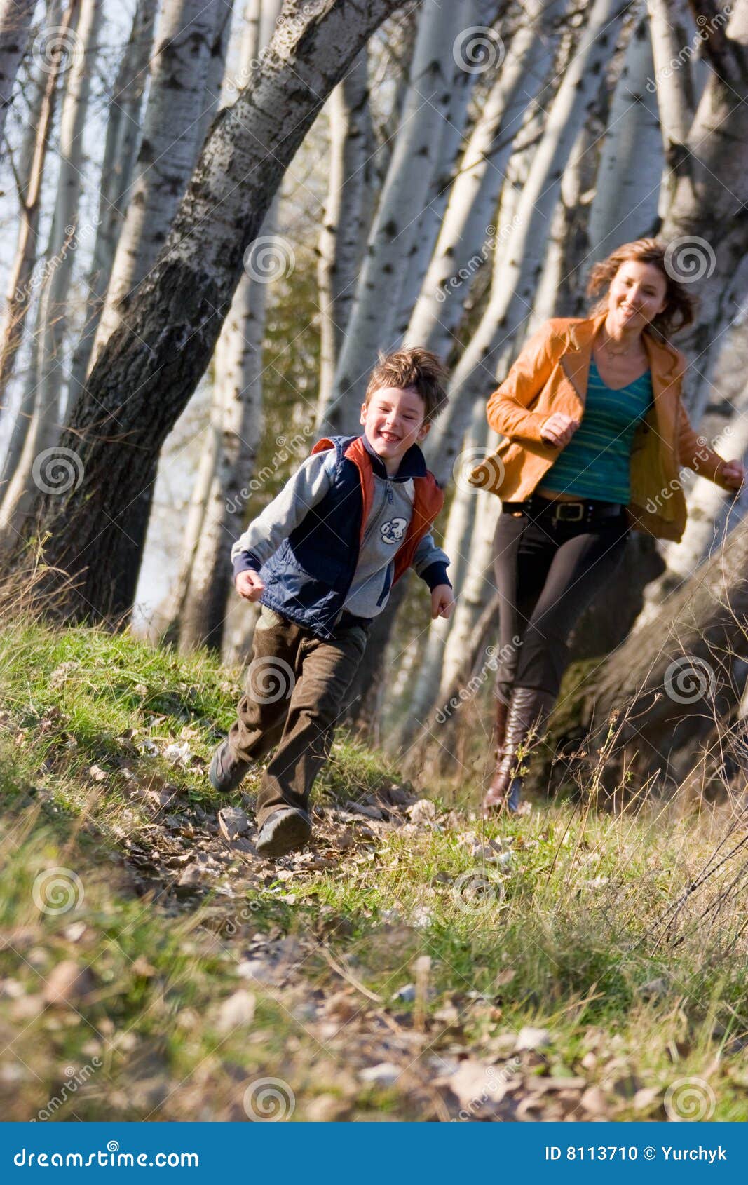 Running through forest stock photo. Image of mother, parenthood - 8113710