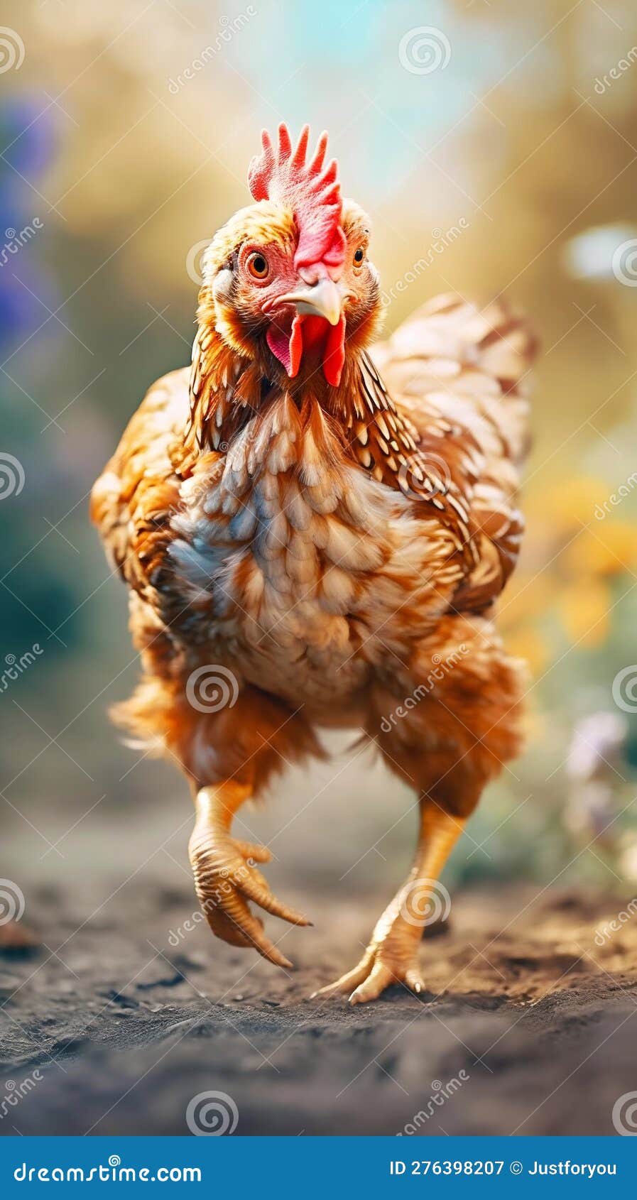Running Funny Chicken at Spring. Generative Ai Stock Illustration ...