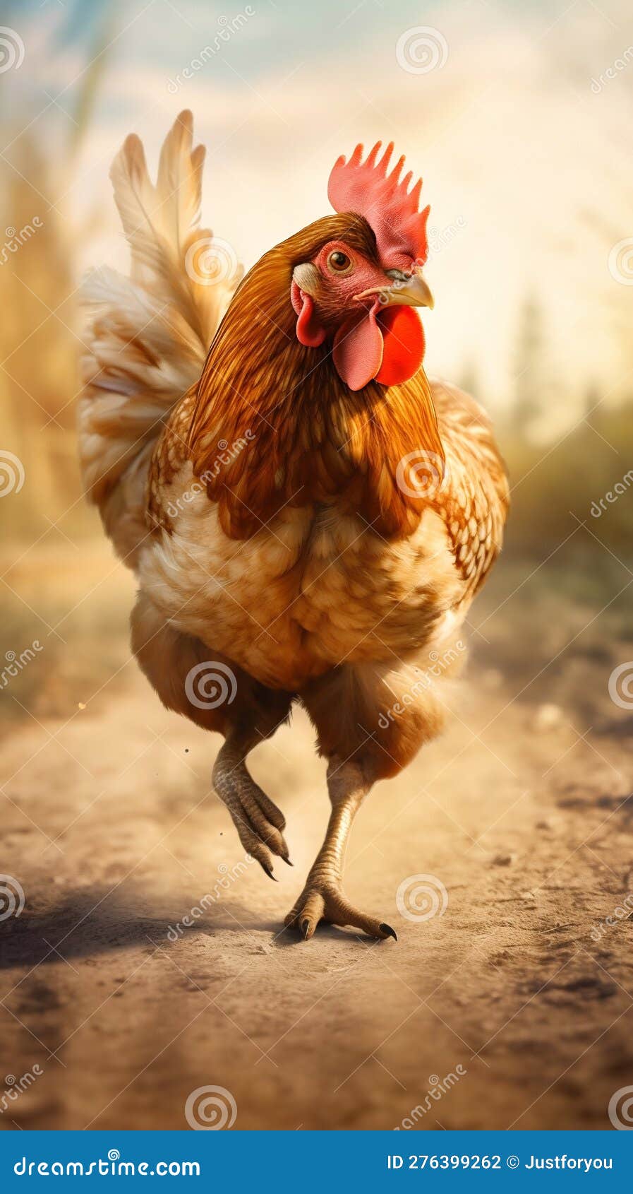 Running Funny Chicken at Spring. Generative Ai Stock Illustration ...