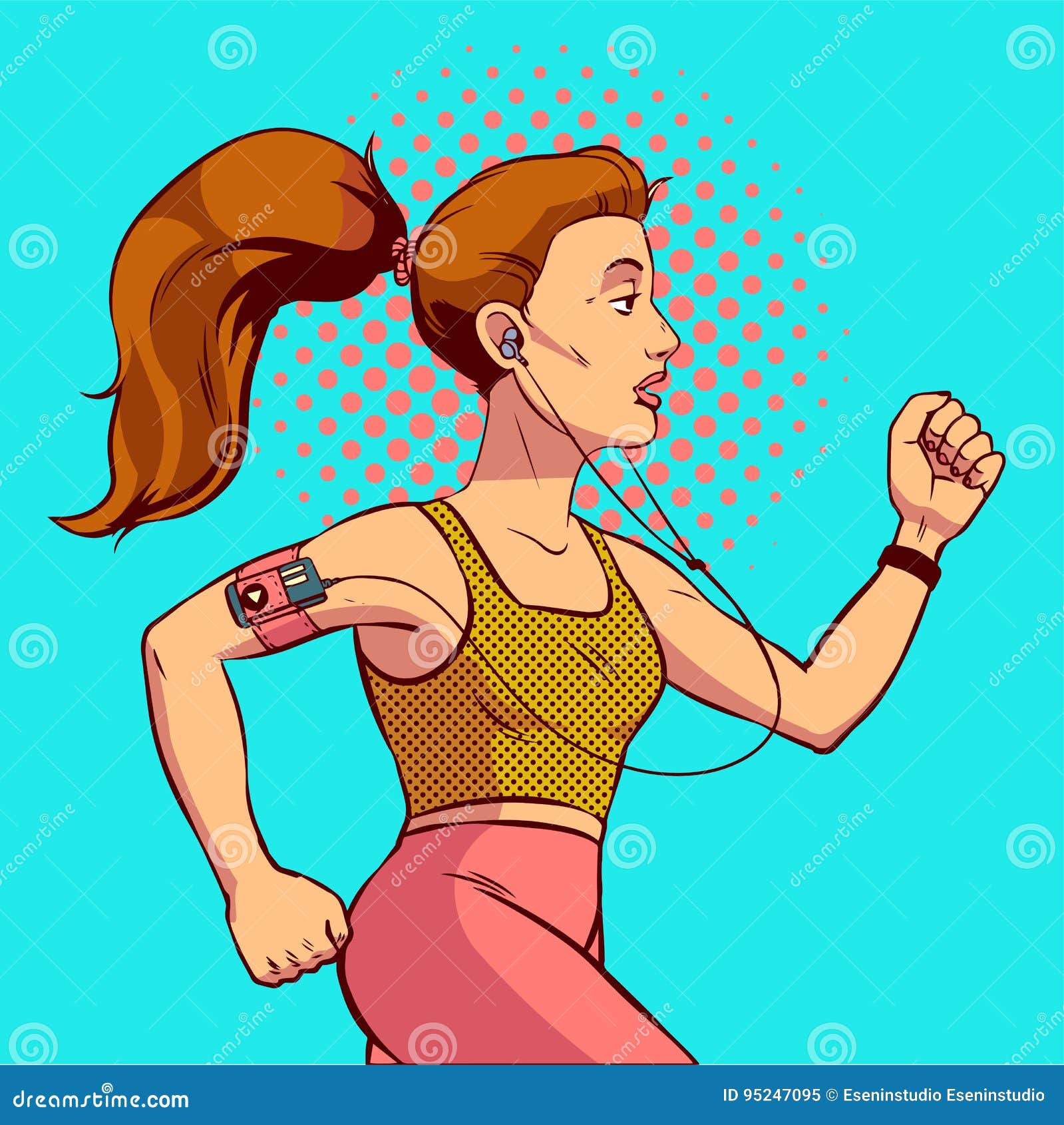 Running Girl Pop Art. Preparing for a Marathon in a Comic Style. Vector ...