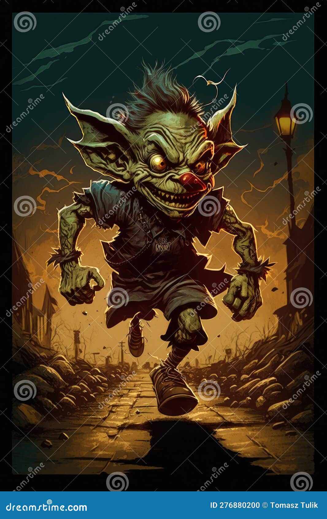 Running Goblin into Wooden Old Town, Ai Generative, Comics Illustration ...