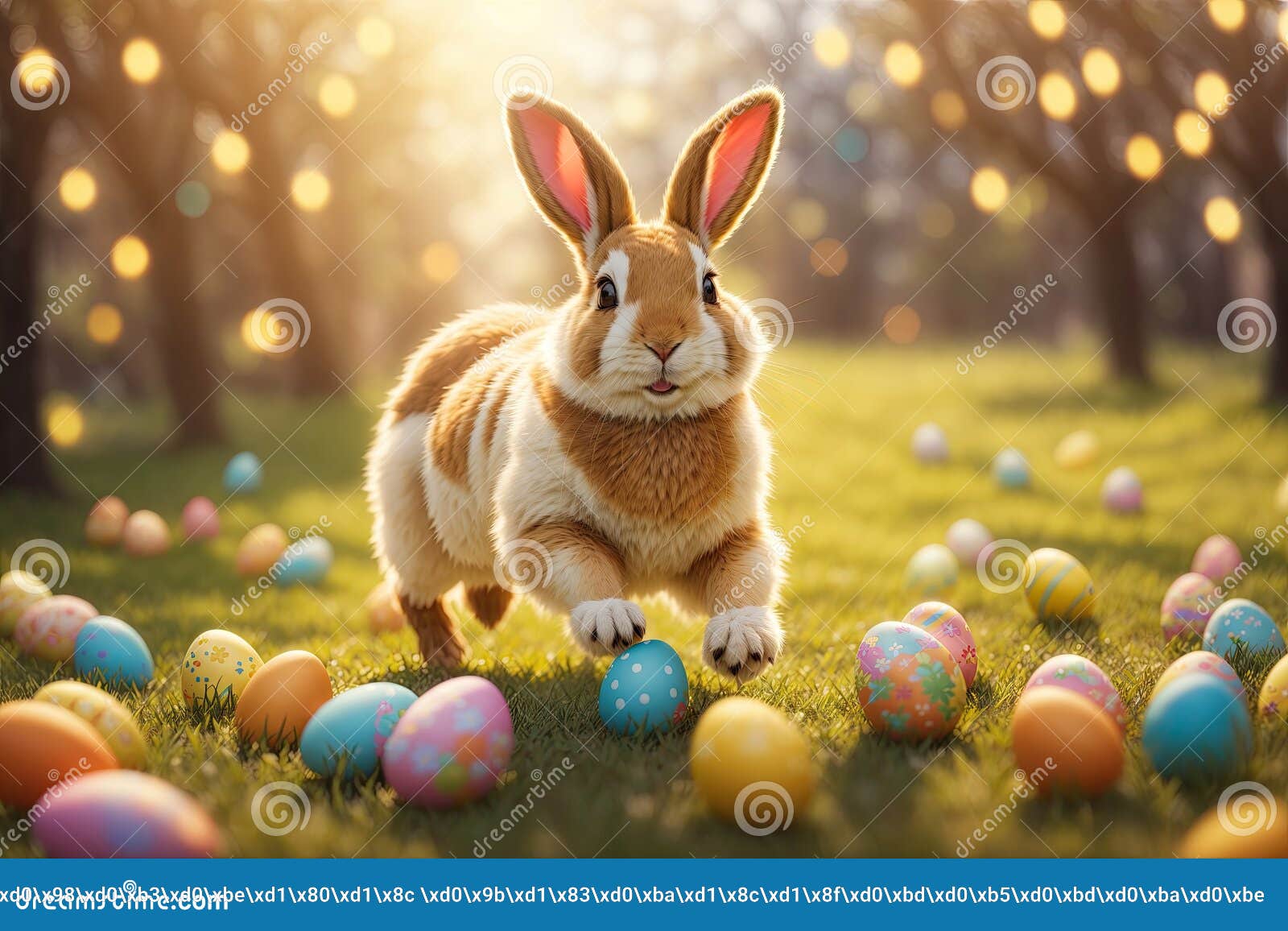 Running Happy Easter Bunny with Eggs. Ai Generative Stock Illustration ...