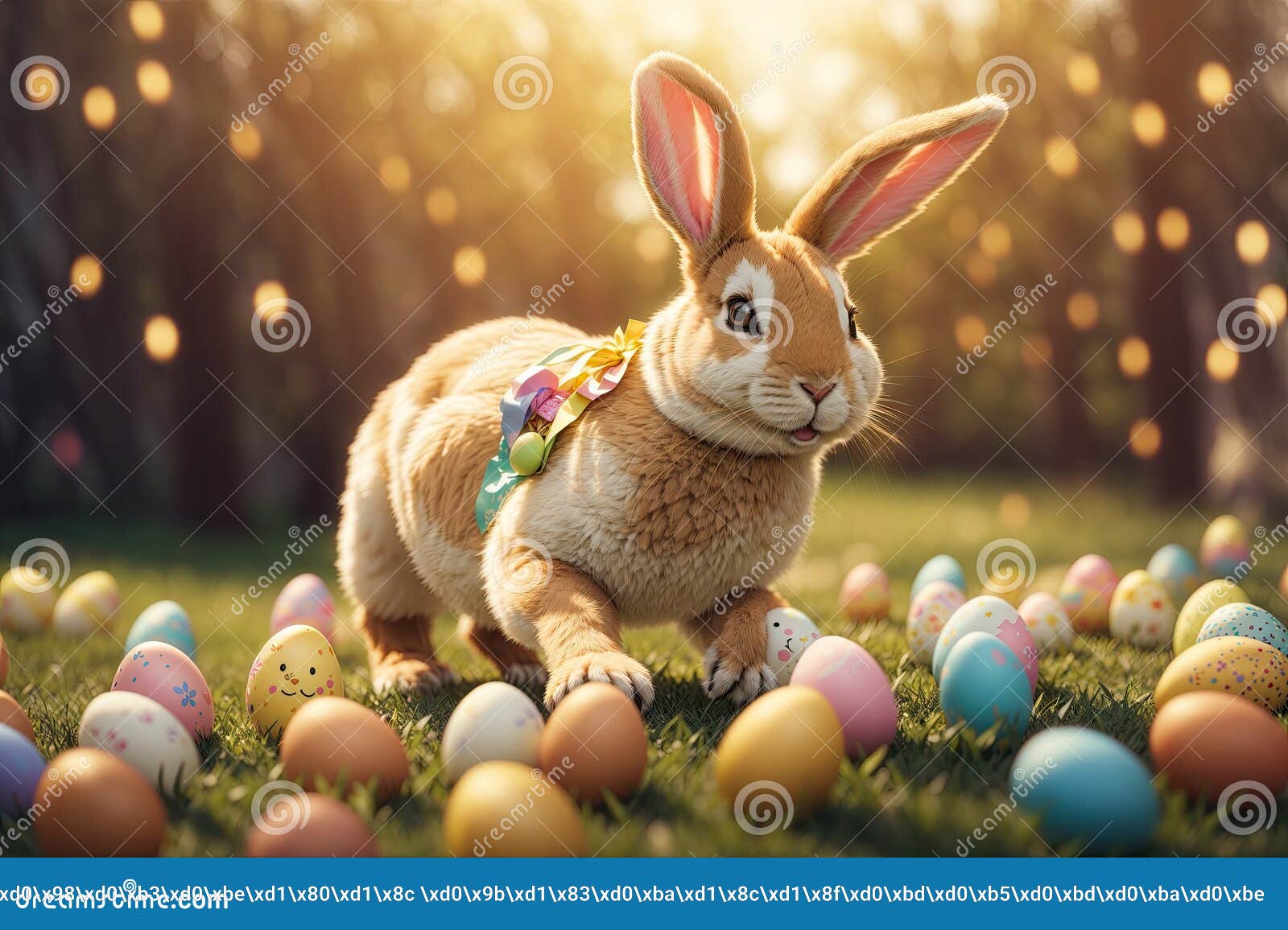 Running Happy Easter Bunny with Eggs. Ai Generative Stock Image - Image ...