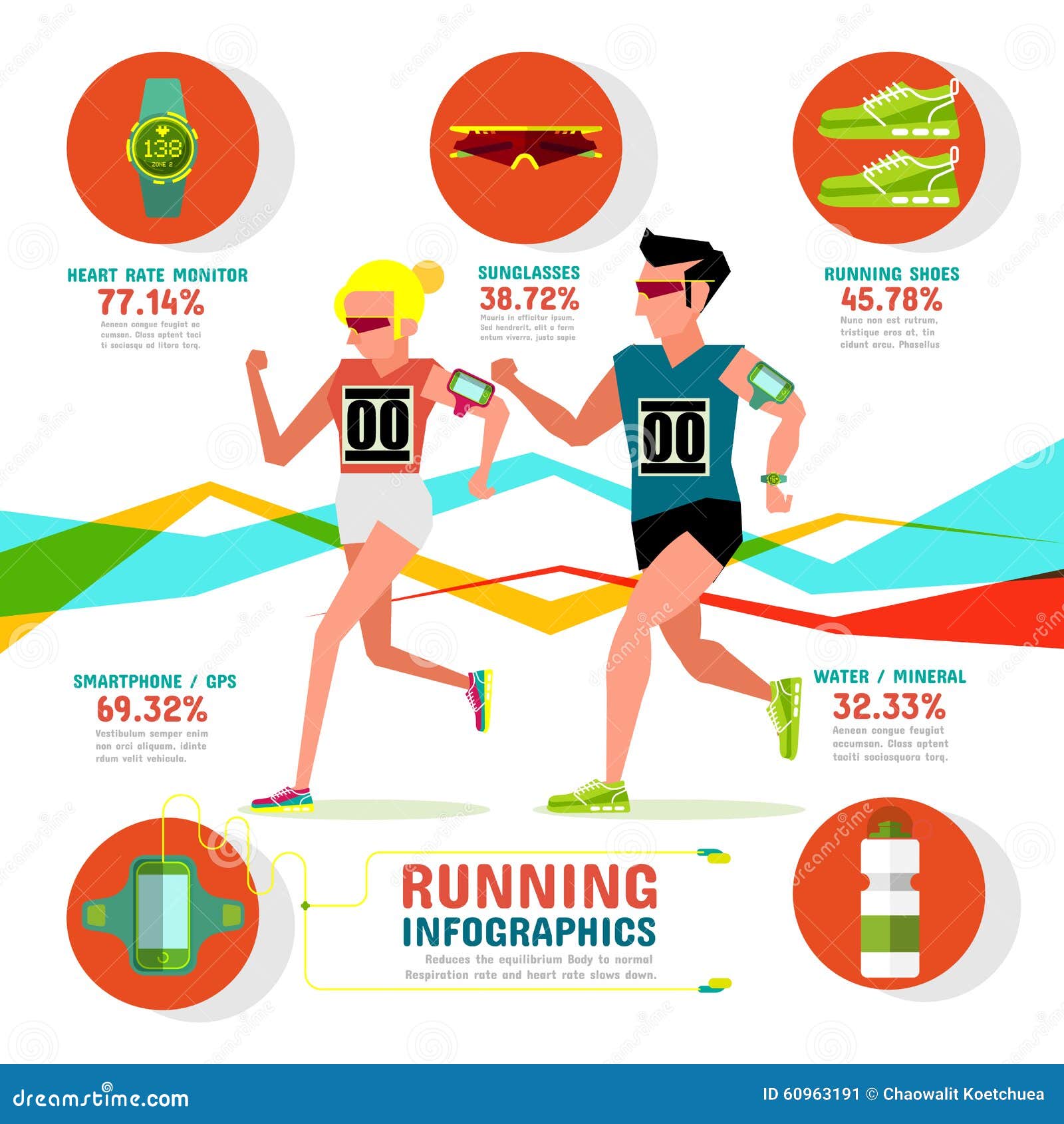 Running Infographics. Woman Running With City Landscape, Different Data ...