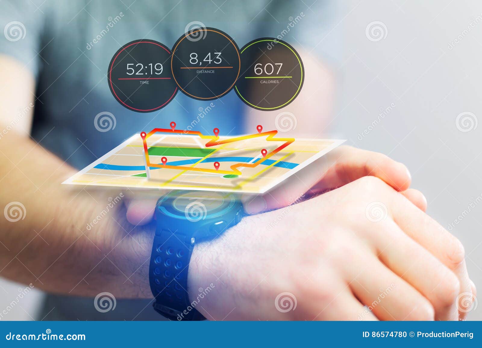 Running Interface on a Sport Smartwatch with Data Informations Stock ...