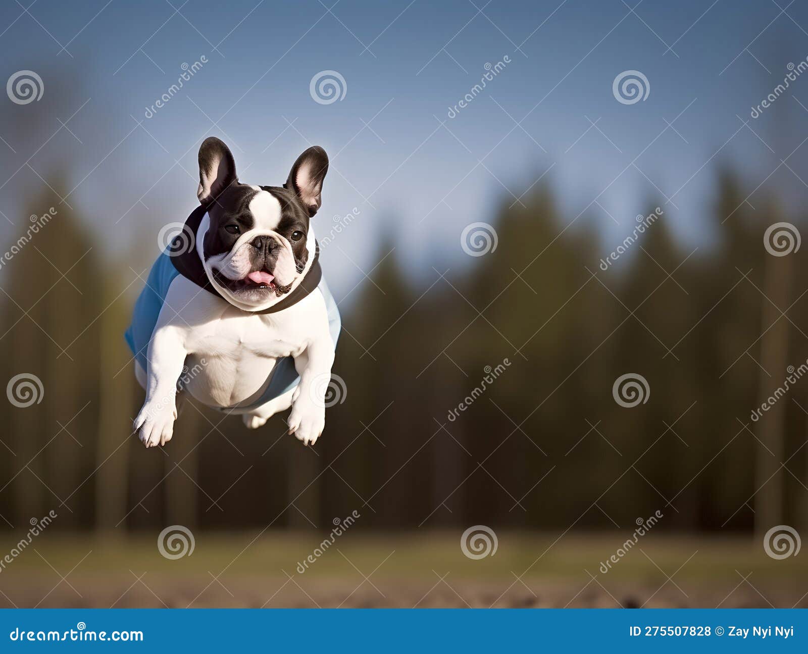 Running and Jumping Bulldog with Blue Color Cloth Stock Illustration ...