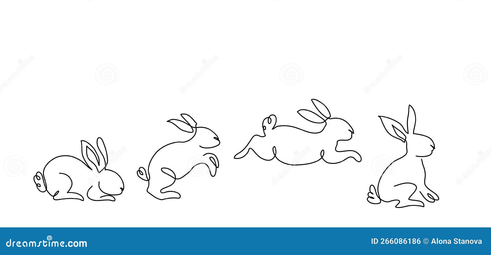 Running, Jumping Rabbit, Bunny, Hare. Vector One Continuous Line Art ...