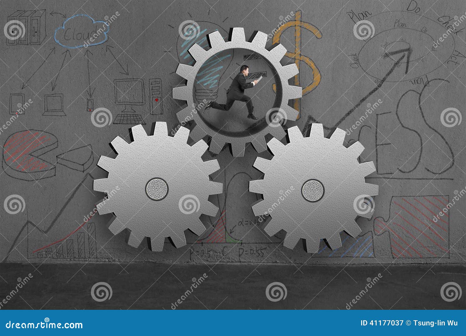 Running in large gears stock illustration. Illustration of concrete ...