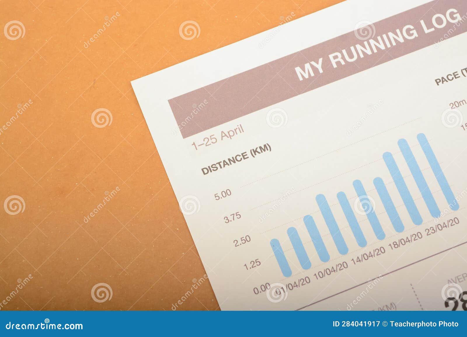 A Running Log Paper for Runners Displaying Kilometers and Pace Stock ...