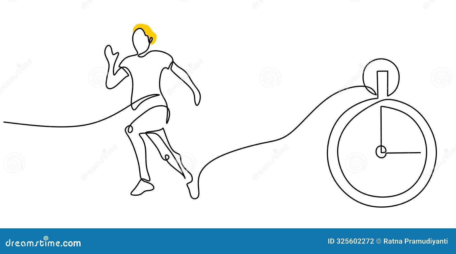 Running Man, Athlete, Continuous Line Drawing with Stopwatch. One ...