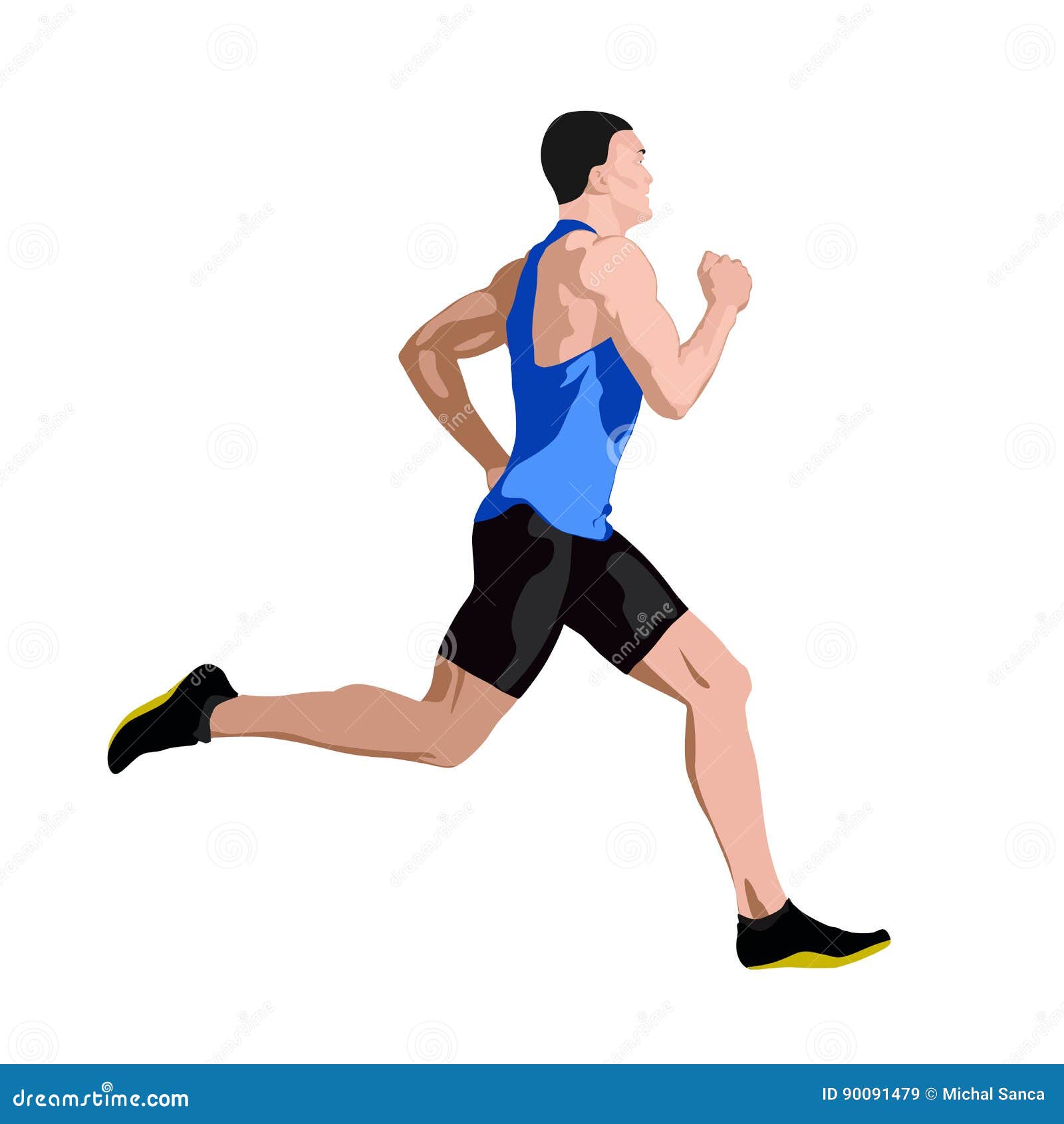 Running Man in Blue Jersey Profile, Side View Stock Vector ...