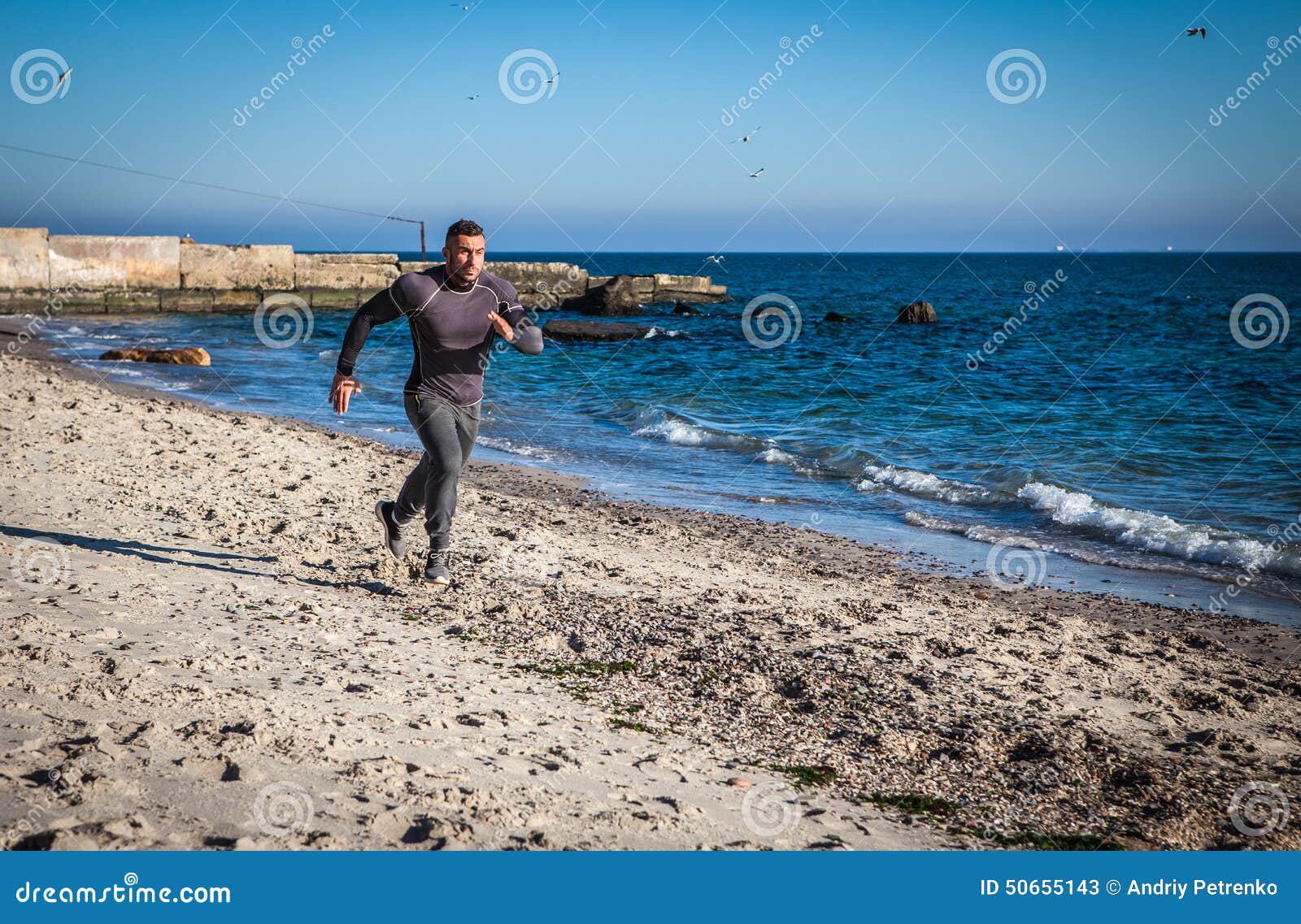 Running Man Jogging on Beach. Stock Image - Image of outdoors, muscular ...