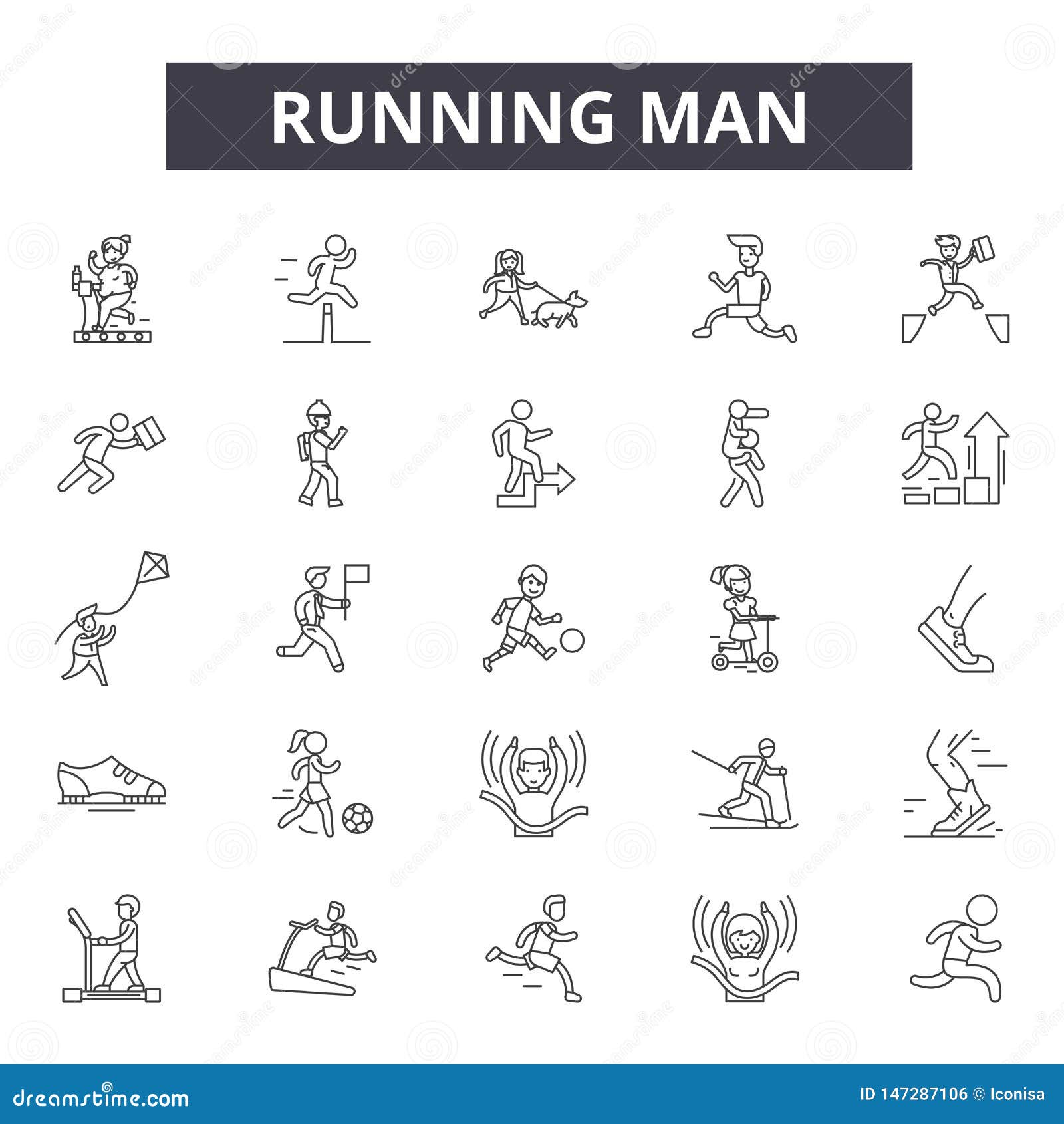 Running Man Line Icons Signs Vector Set Linear Concept Outline Illustration Stock Vector