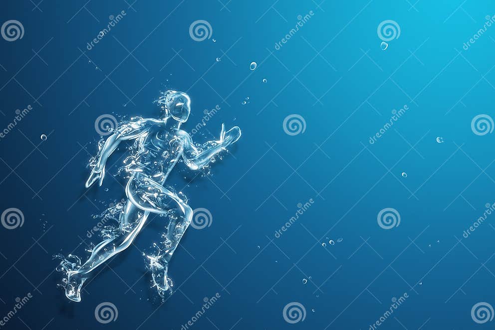Running Man Liquid Artwork on Blue Background Stock Illustration ...