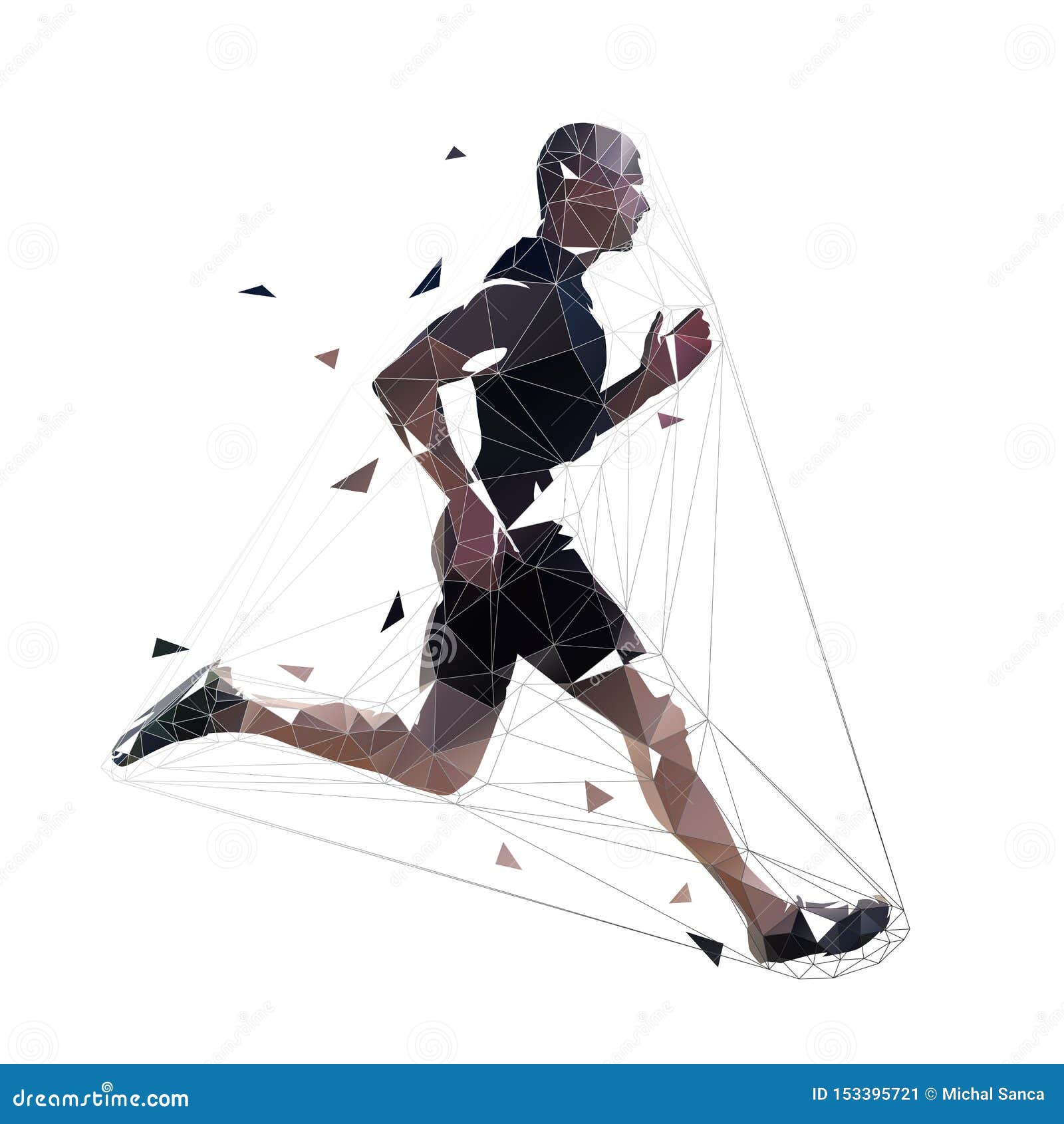 Running Man, Low Polygonal Vector Illustration. Geometric Runner, Side ...