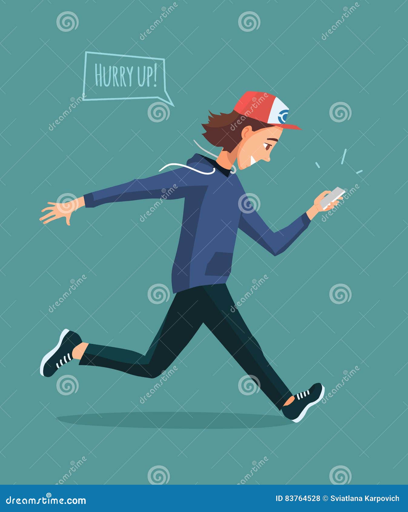 Running Man with Mobile Phone in Hands. Boy Plays in Mobile Game Stock ...