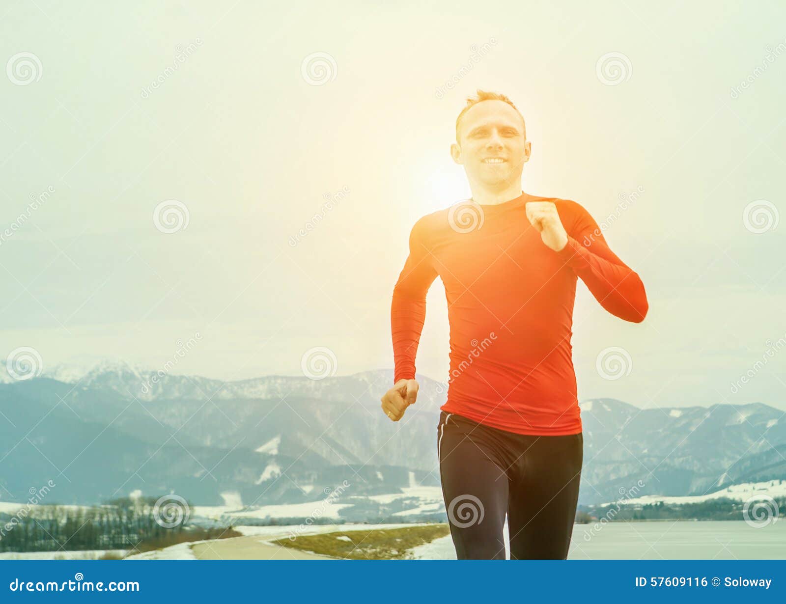 Running Man Portrait in Cold Spring Day Stock Photo - Image of male ...