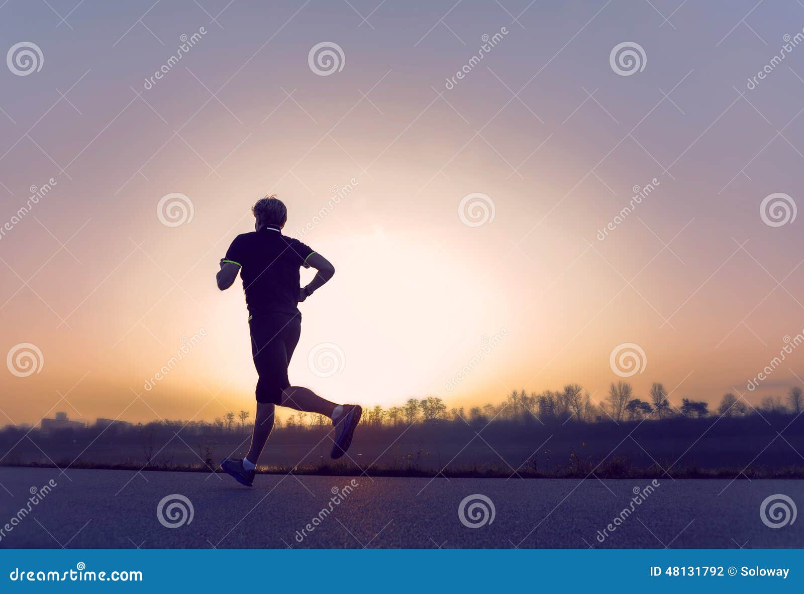 Running Man Silhouette in Sunset Time Stock Photo - Image of background ...