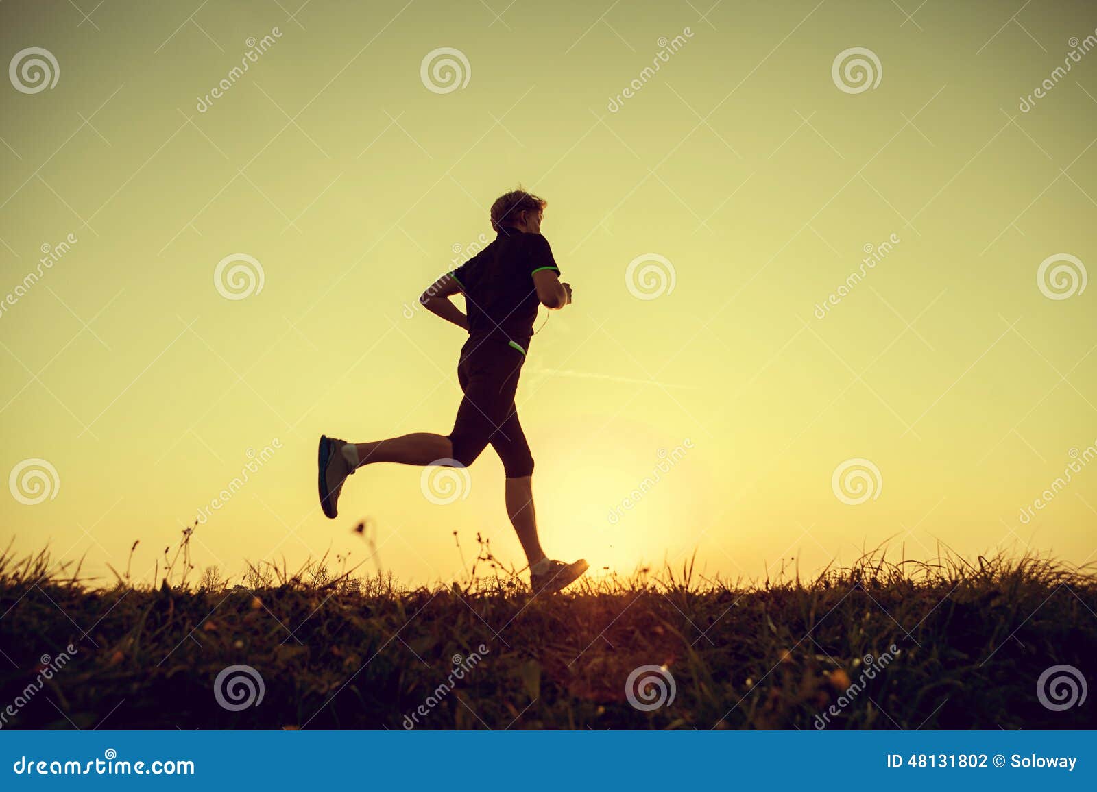 Running Man Silhouette in Sunset Time Stock Photo - Image of speed ...