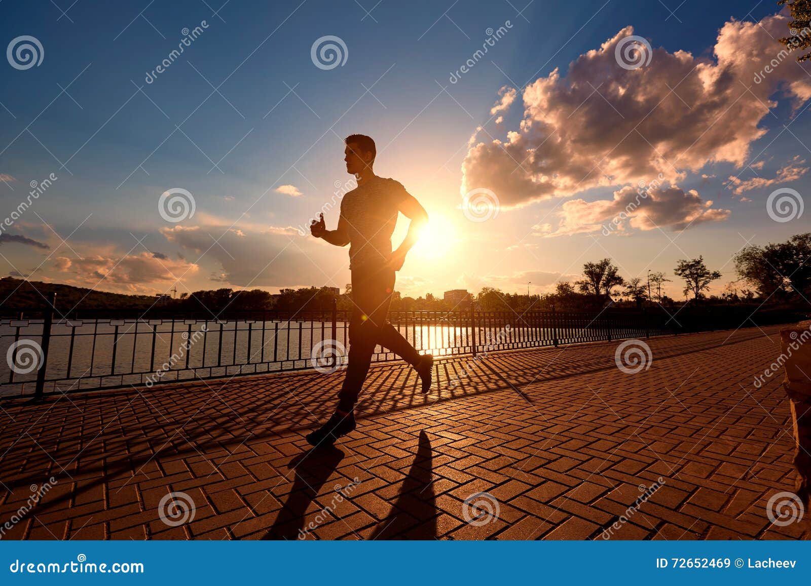 Running Man Silhouette in Sunset Time. Stock Image - Image of nature ...