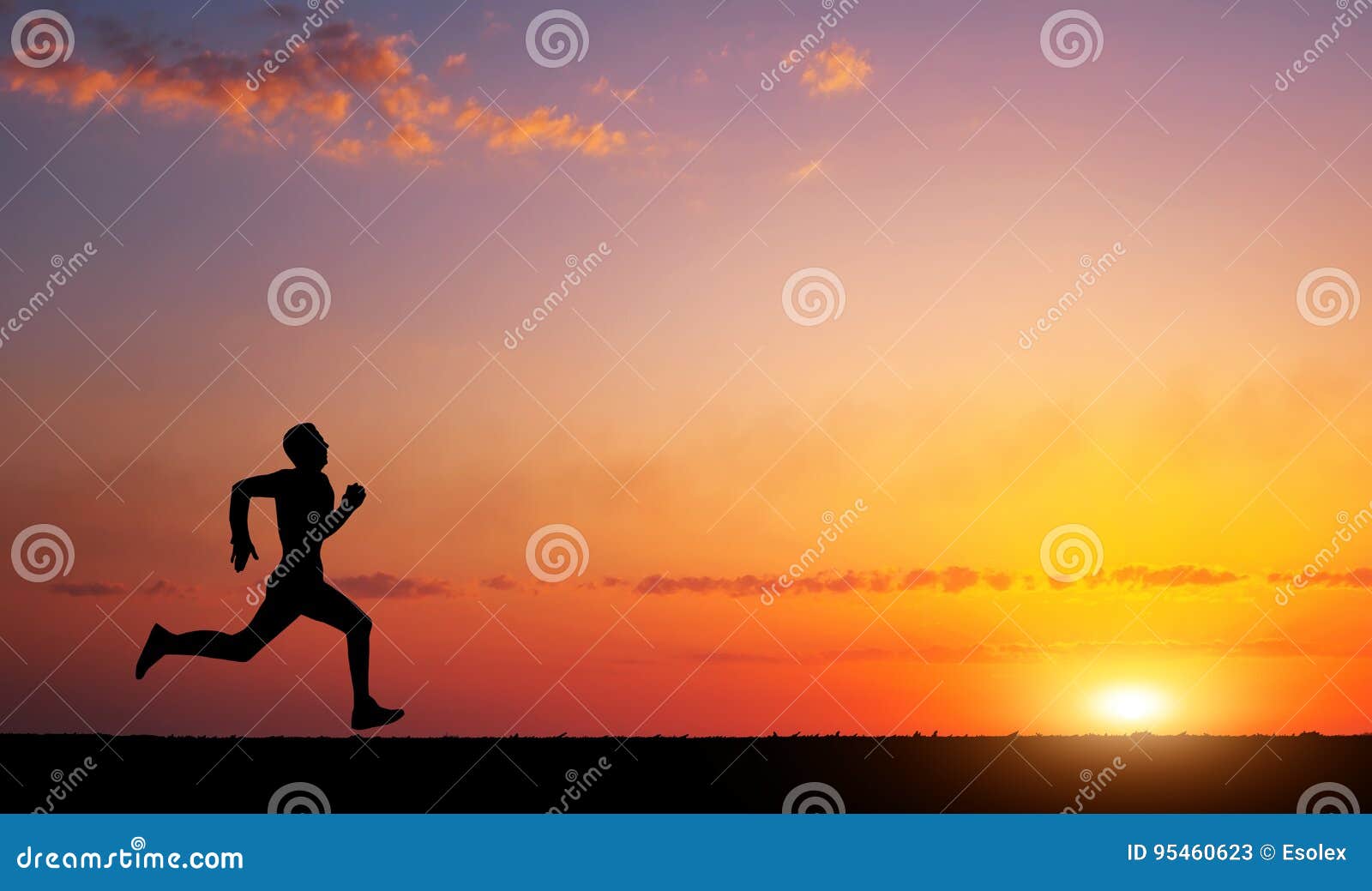 Running Man Silhouette in Sunset Time. Stock Image - Image of active ...