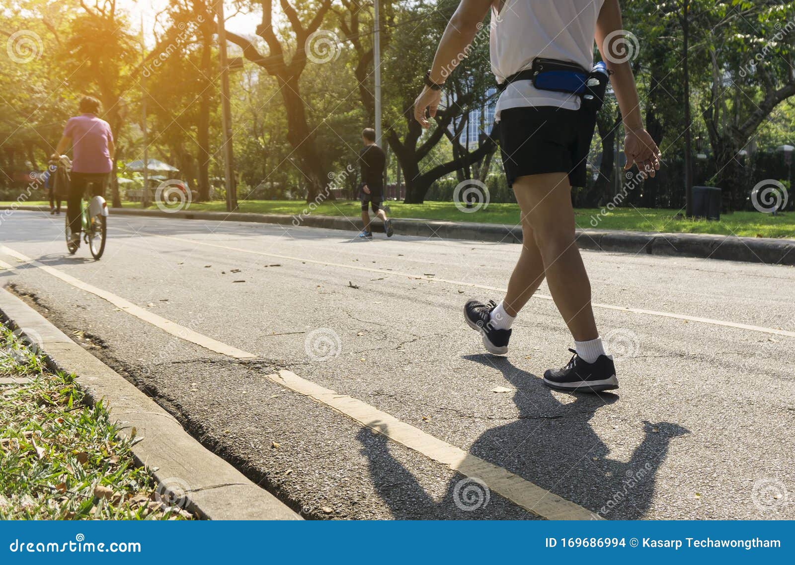 Running Man Walking Exercise at Public Park .aerobic Endurance Training ...