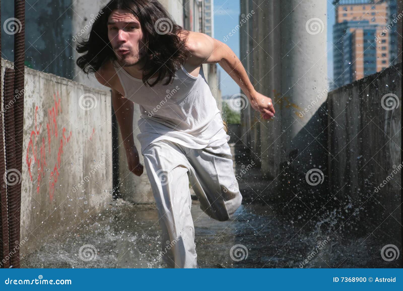 Running man on the water stock photo. Image of quick, hands - 7368900